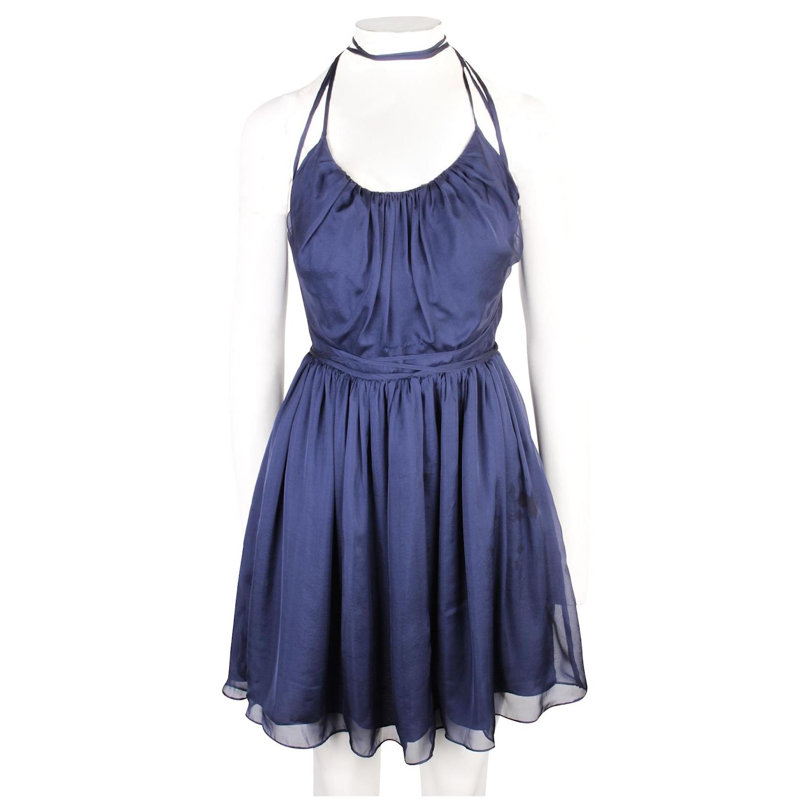 Halston Heritage Robe En Soie Bleu Marine à Dos Ouvert Ref 353998