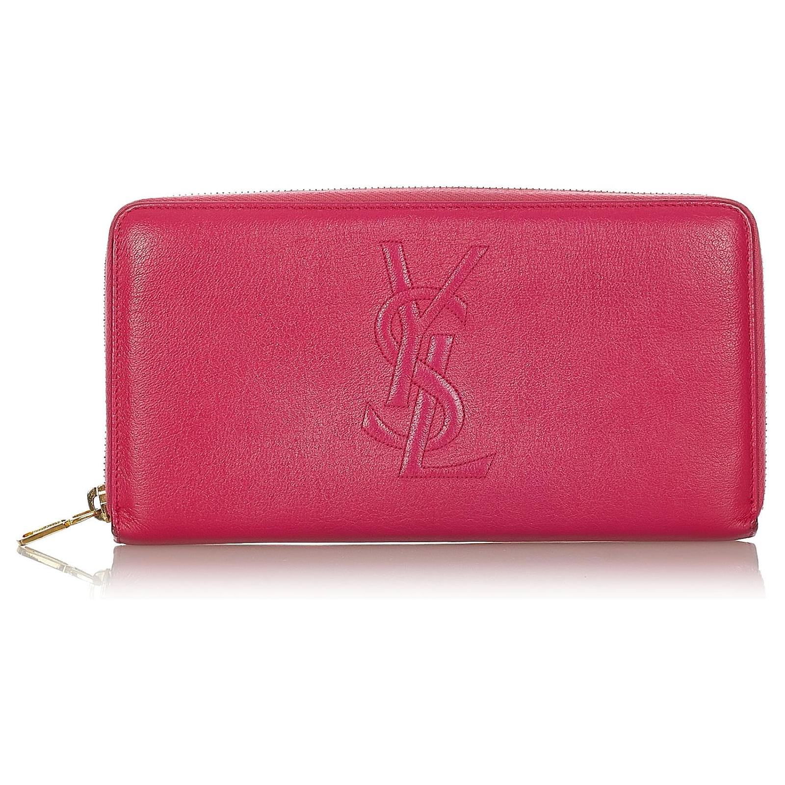 Yves Saint Laurent YSL Red Leather Zip Around Long Wallet Pony-style ...