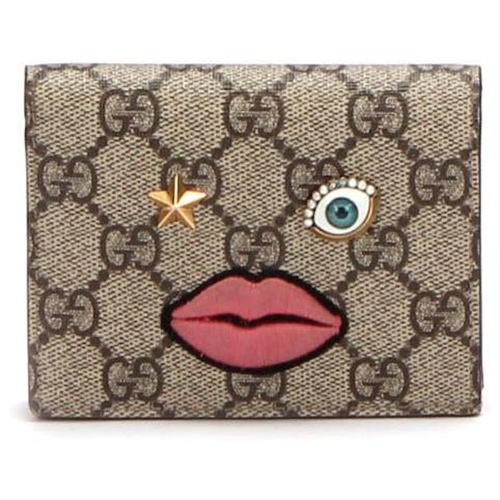 Gucci GG Supreme Coated Canvas Embellished Card Case Beige Cloth ref ...