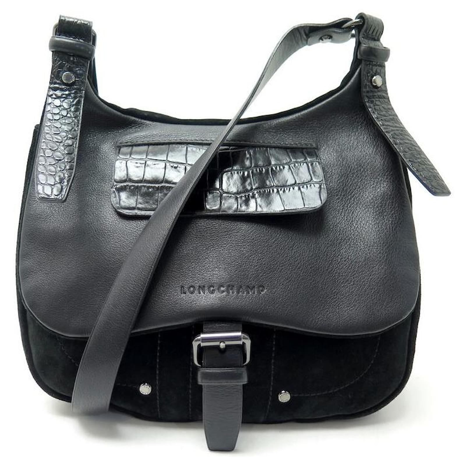 LONGCHAMP Handbag 4970743001 BLACK LEATHER & SUEDE STRAP HAND BAG ref ...