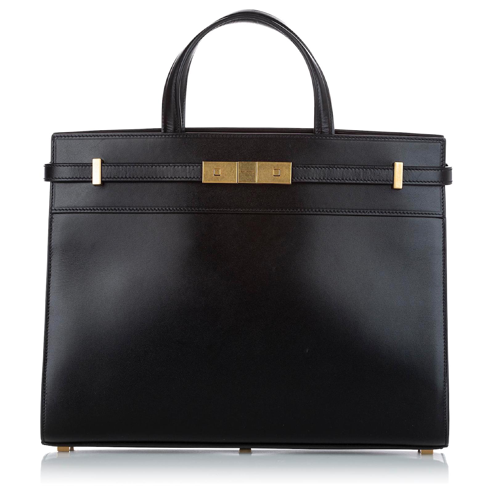 Yves Saint Laurent YSL Bolso satchel de cuero negro Manhattan pequeño ...