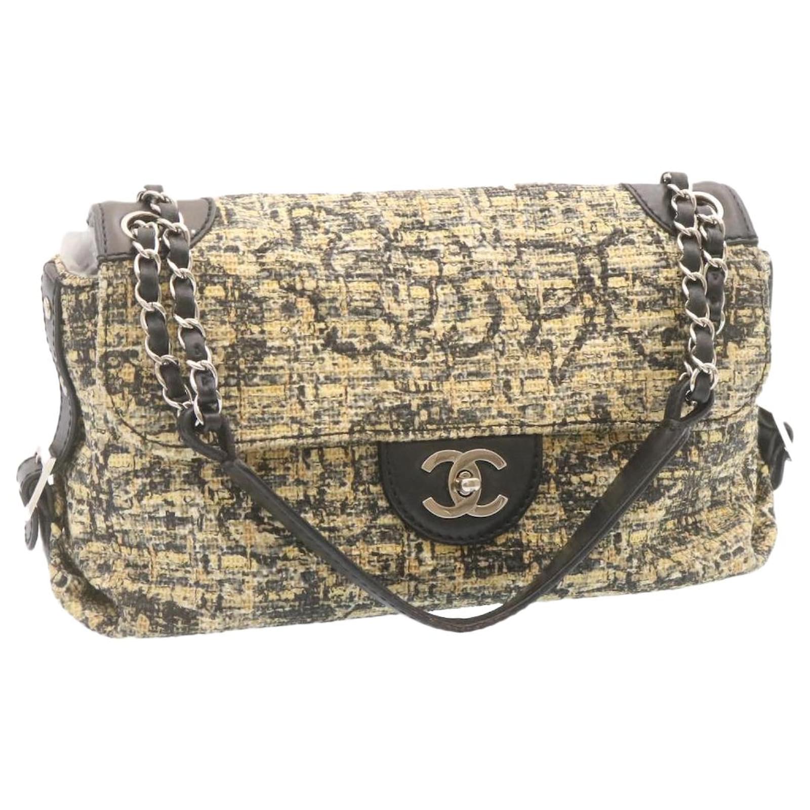 CHANEL Camellia Icon Turn lock Chain Flap Shoulder Bag Beige Black CC ...