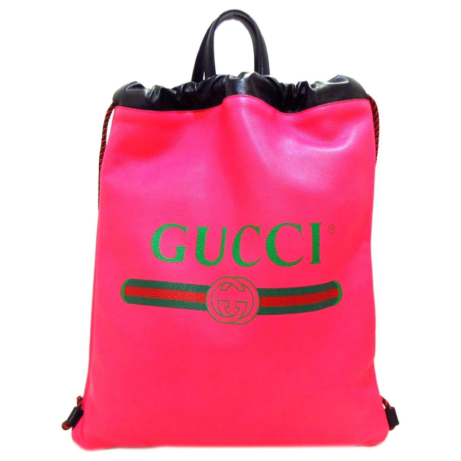 Gucci Pink Logo Drawstring Leather Backpack Multiple colors Pony-style ...
