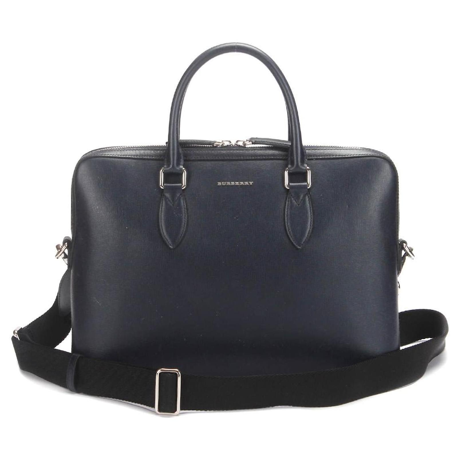 Burberry Leather Business Bag in blue calf leather Pony-style calfskin ...