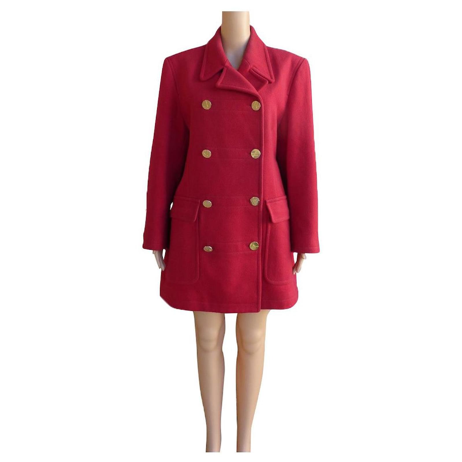 Yves Saint Laurent Coats, Outerwear Red Golden Dark red Cashmere Wool ...