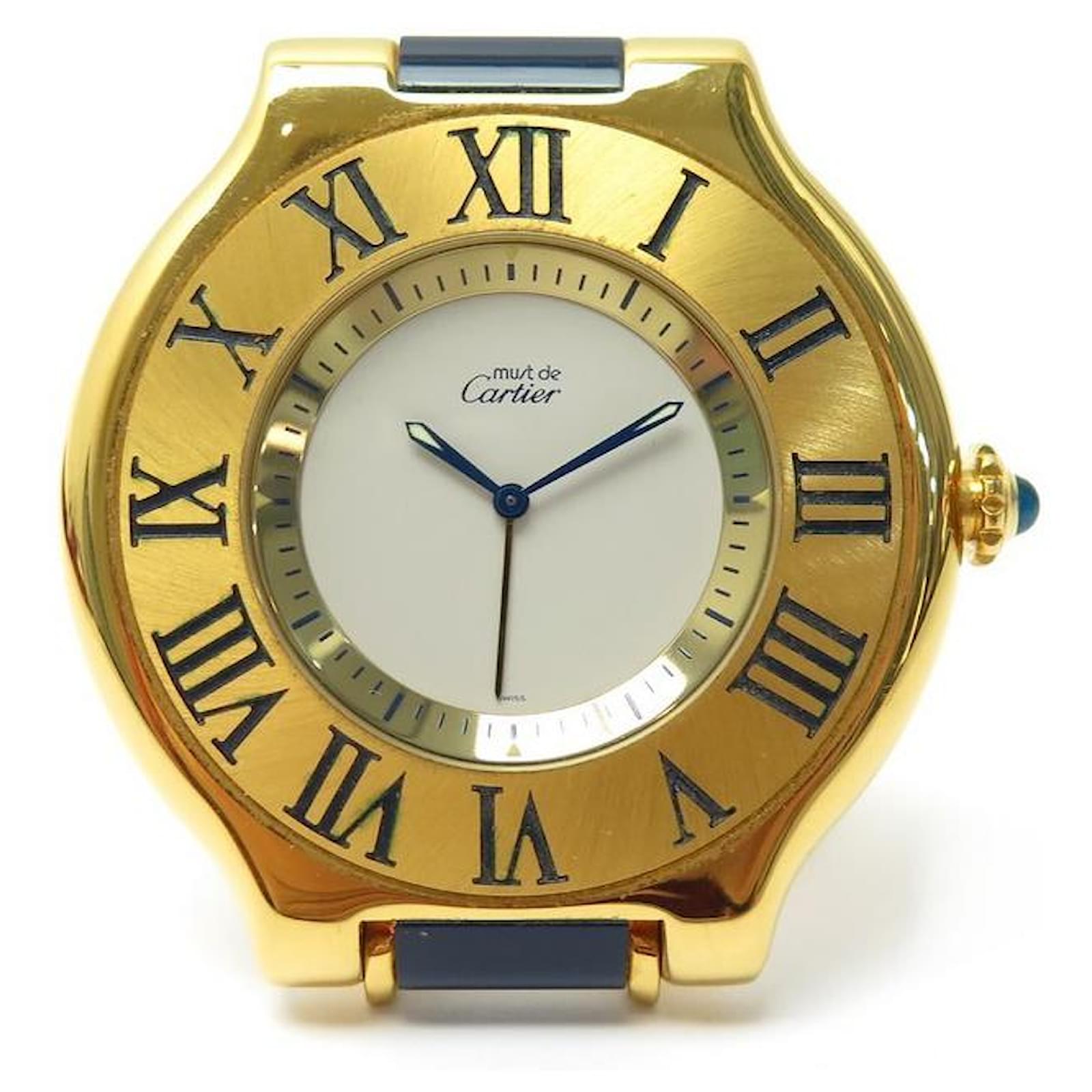 CARTIER TRAVEL CLOCK 6604 GOLD-PLATED QUARTZ ALARM WATCH + WATCH BOX ...