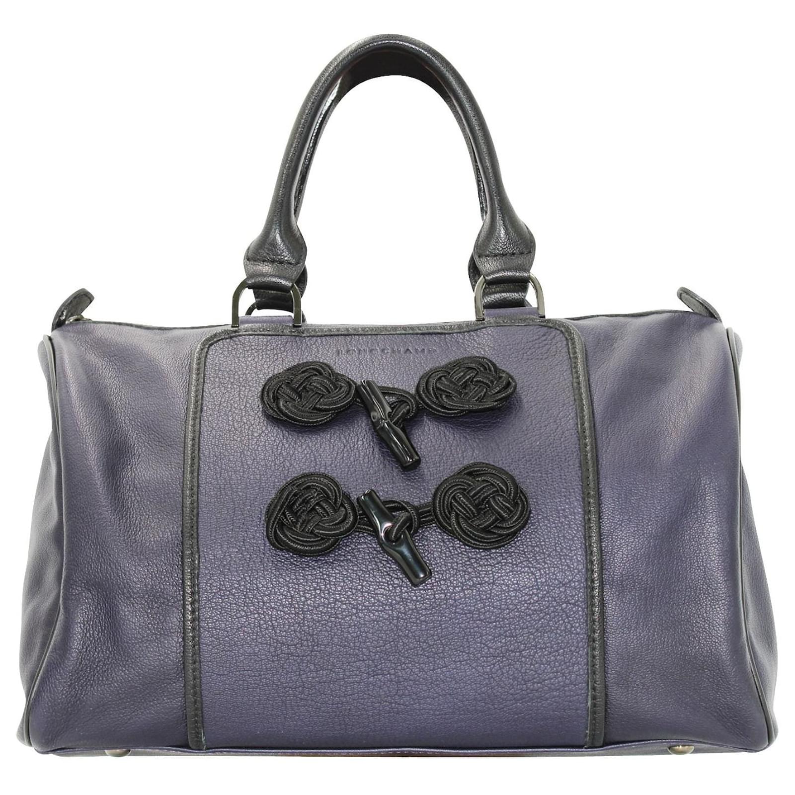 Longchamp Dark Purple Goatskin Bag with Chinese Knots Leather ref ...