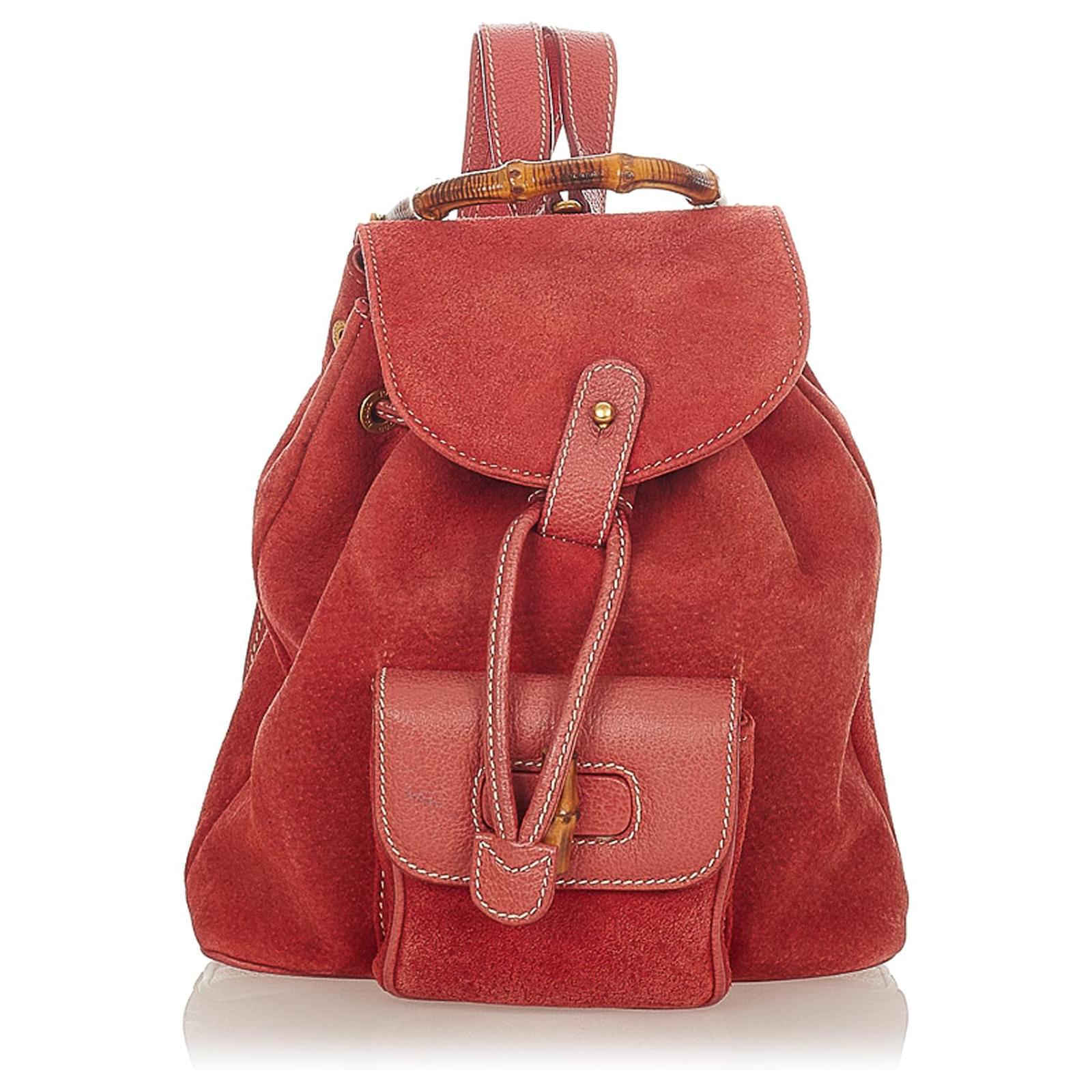 Sac à dos en daim de bambou rouge Gucci Suede Cuir ref.394405 - Joli Closet