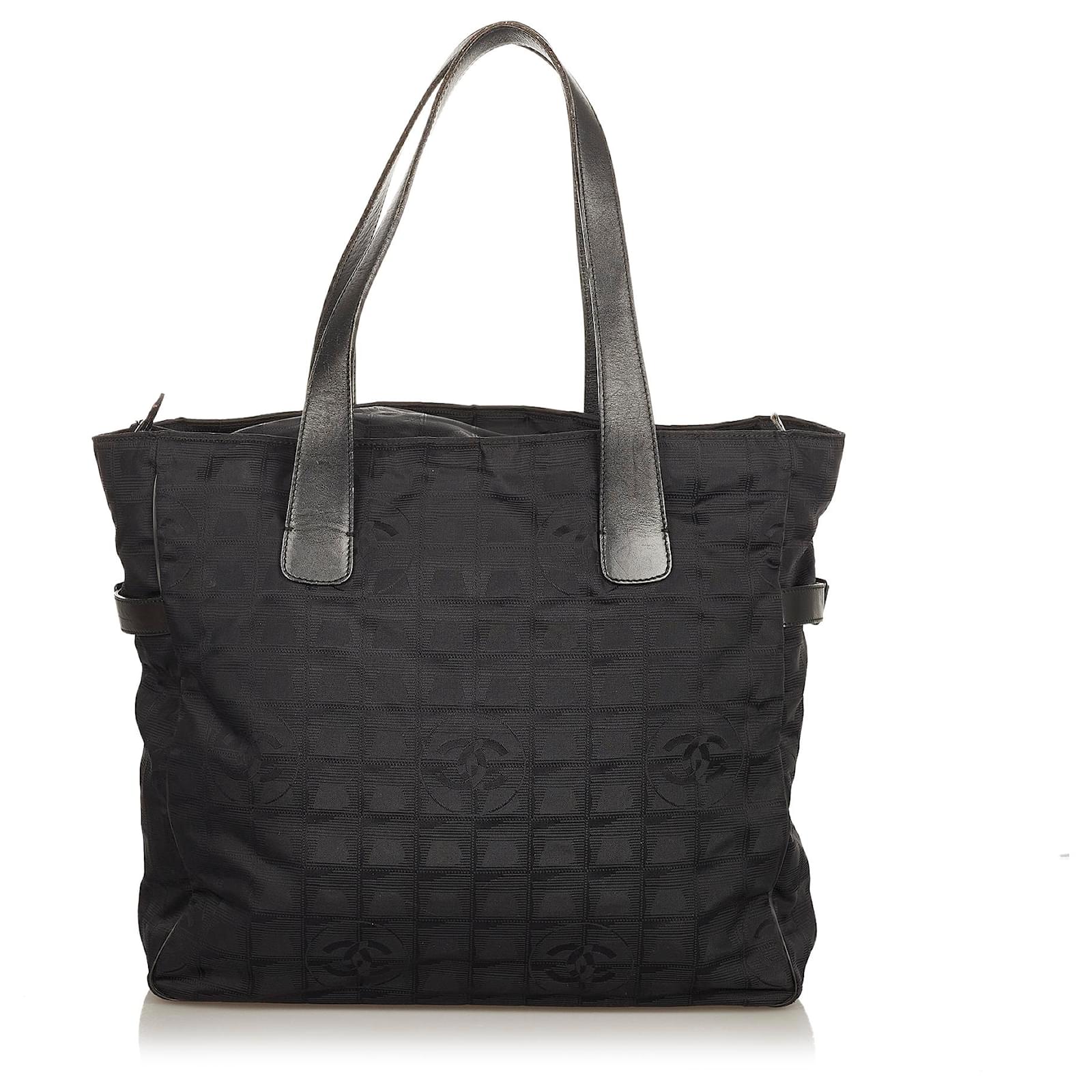 Chanel Black New Travel Line Nylon Tote Bag Leather Pony-style calfskin ...