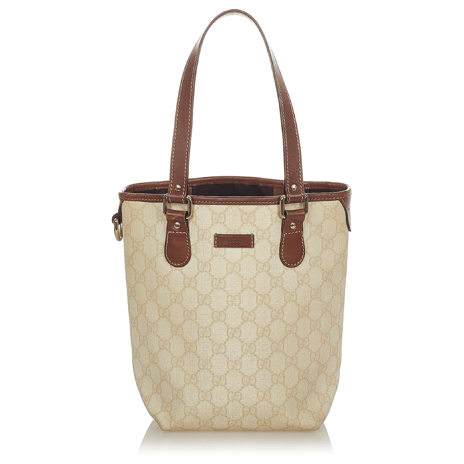 Gucci White GG Supreme Handbag Brown Dark brown Leather Cloth Pony ...