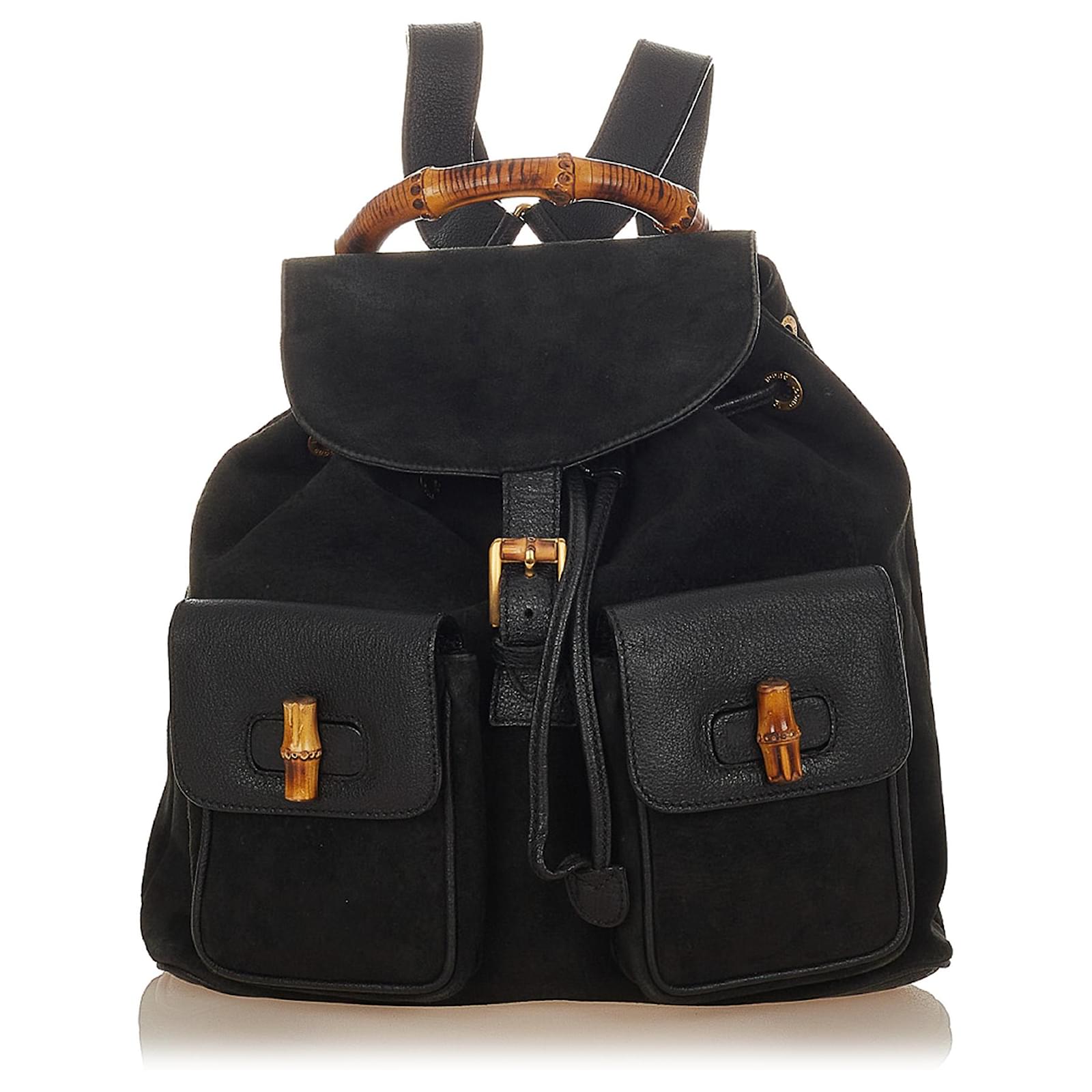 Gucci Schwarzer Wildleder Drawstring-Rucksack aus Bambus Schweden ...