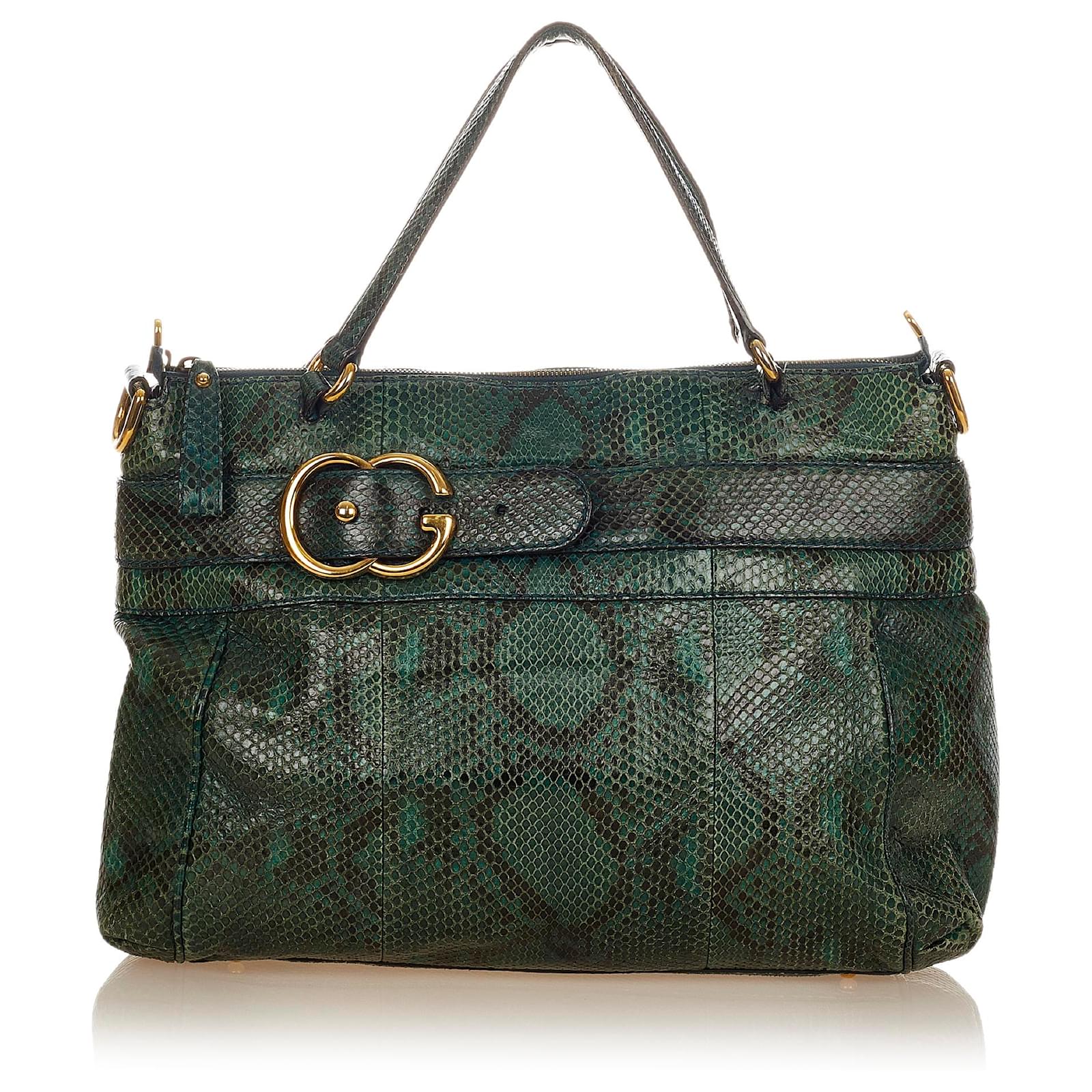 Gucci Green Ride Python Print Leather Tote Bag ref.405563 - Joli Closet