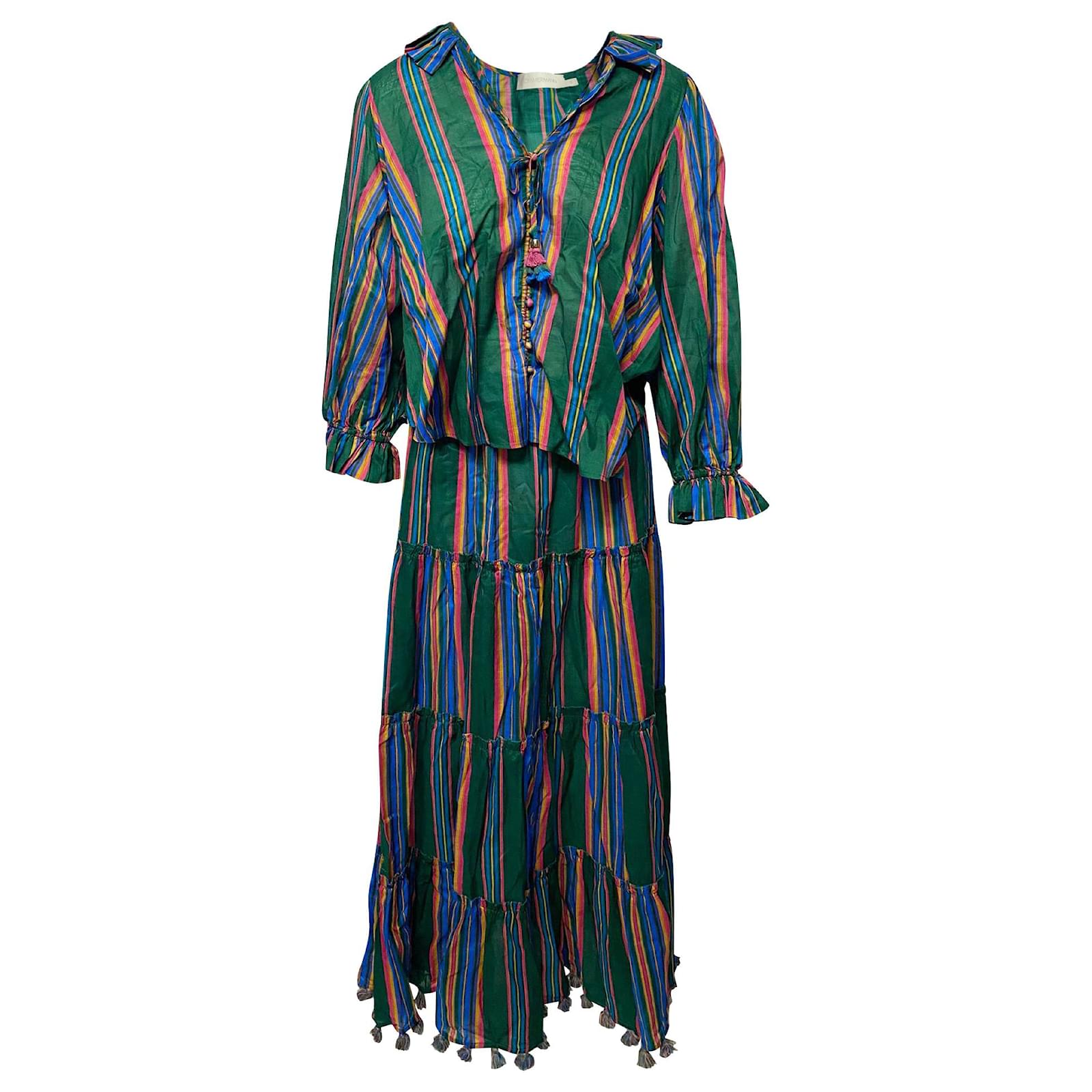Zimmermann Zimmerman Allia Long Sleeve Stripe Shirt and Maxi Skirt Set ...