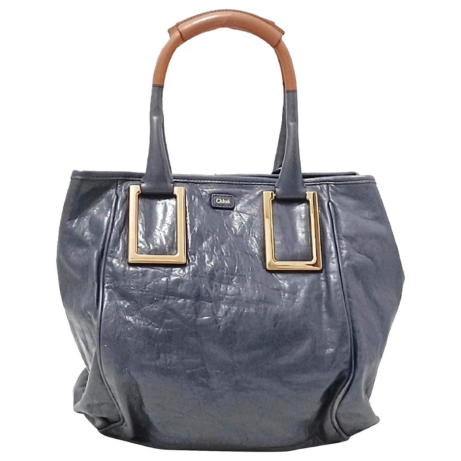 Chloé Chloe Blue Ethel Leather Tote Bag Brown Navy blue Pony-style ...