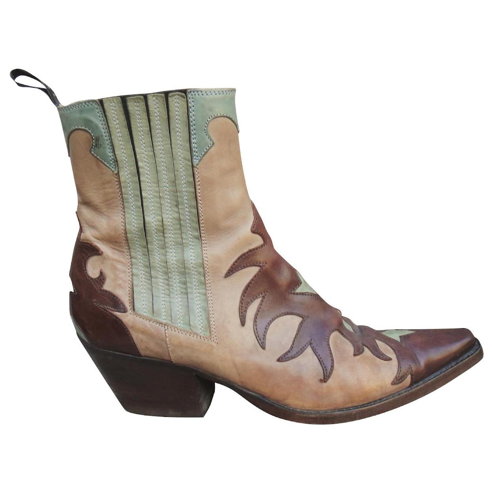 Sartore p boots 39,5 Green Light brown Dark brown Leather ref.410854 ...