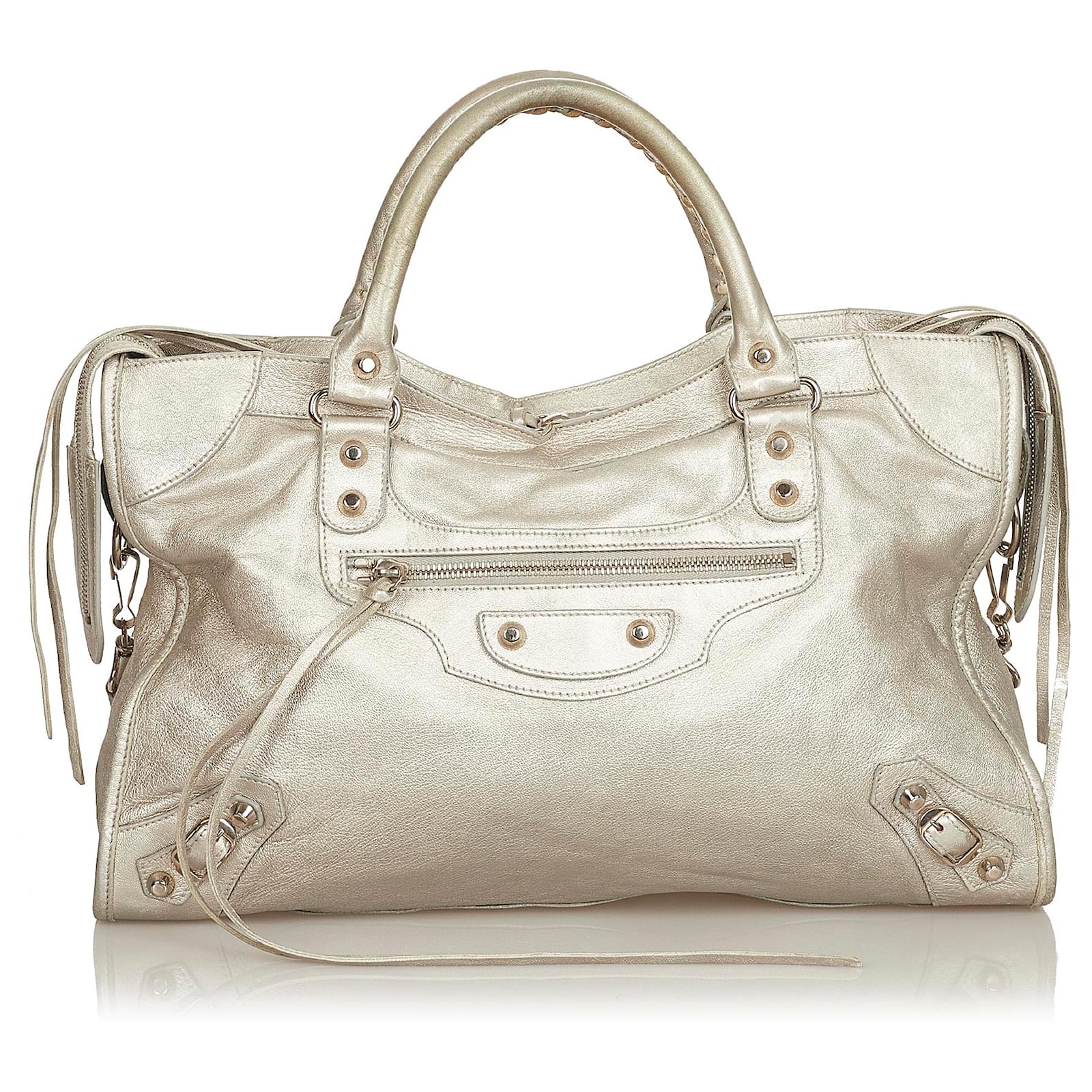 Balenciaga Silver Motocross Classic City Handtasche aus Lammleder ...
