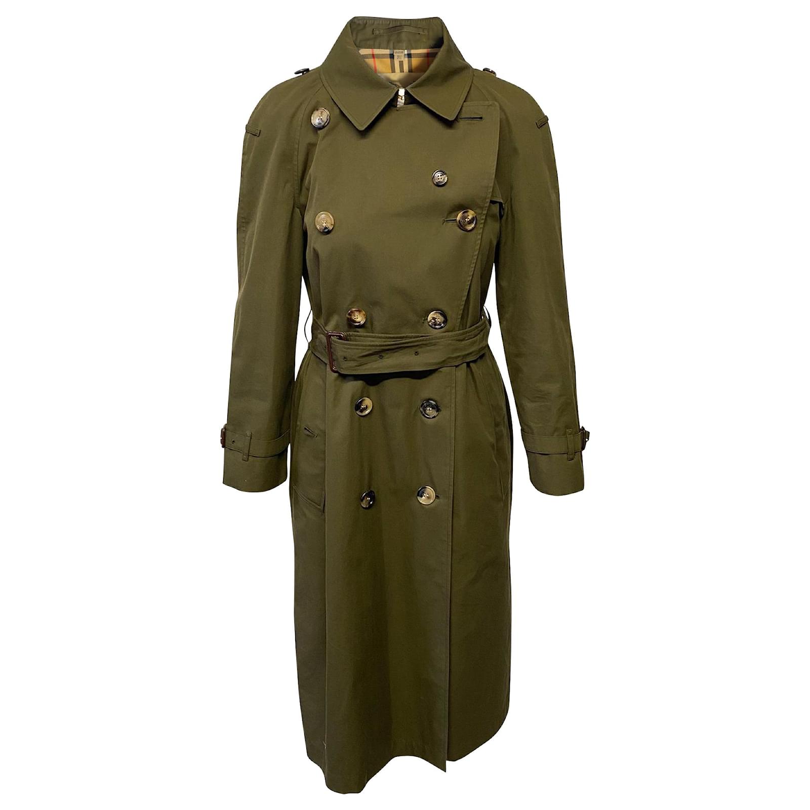 Burberry Trench lungo con cintura in gabardine di cotone verde ref ...