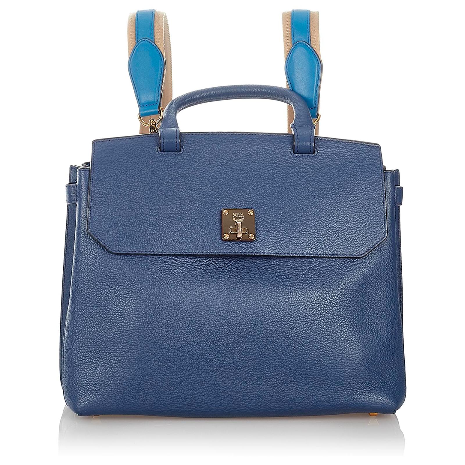 MCM Blue Leather Backpack Navy blue Pony-style calfskin ref.427490 ...