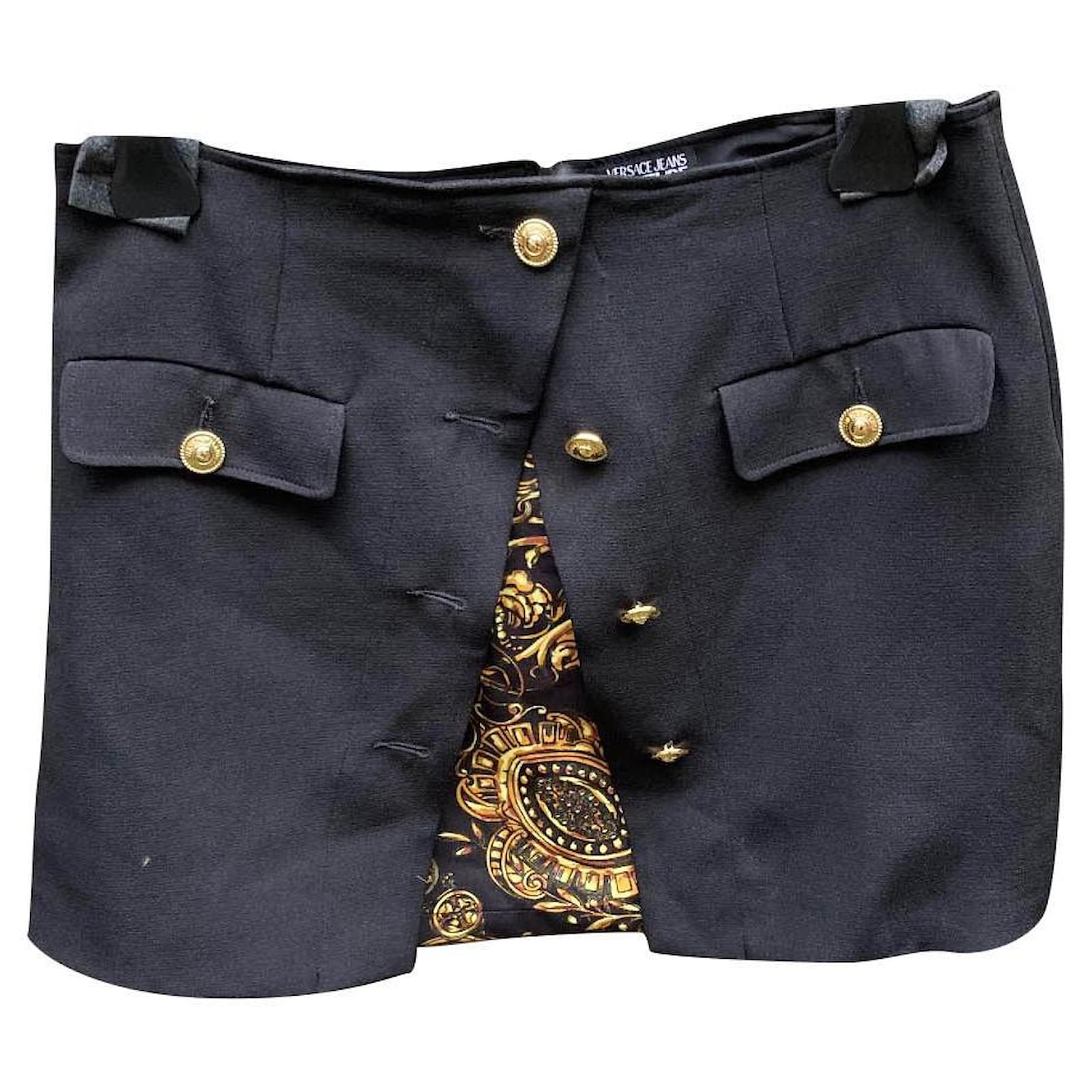 Sublime mini skirt Tecnico Cady Versace Black Golden Polyester Elastane ...