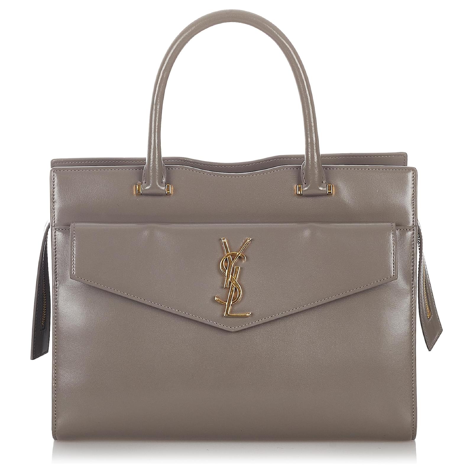 Yves Saint Laurent YSL Gray Uptown Leather Satchel Grey Pony-style ...