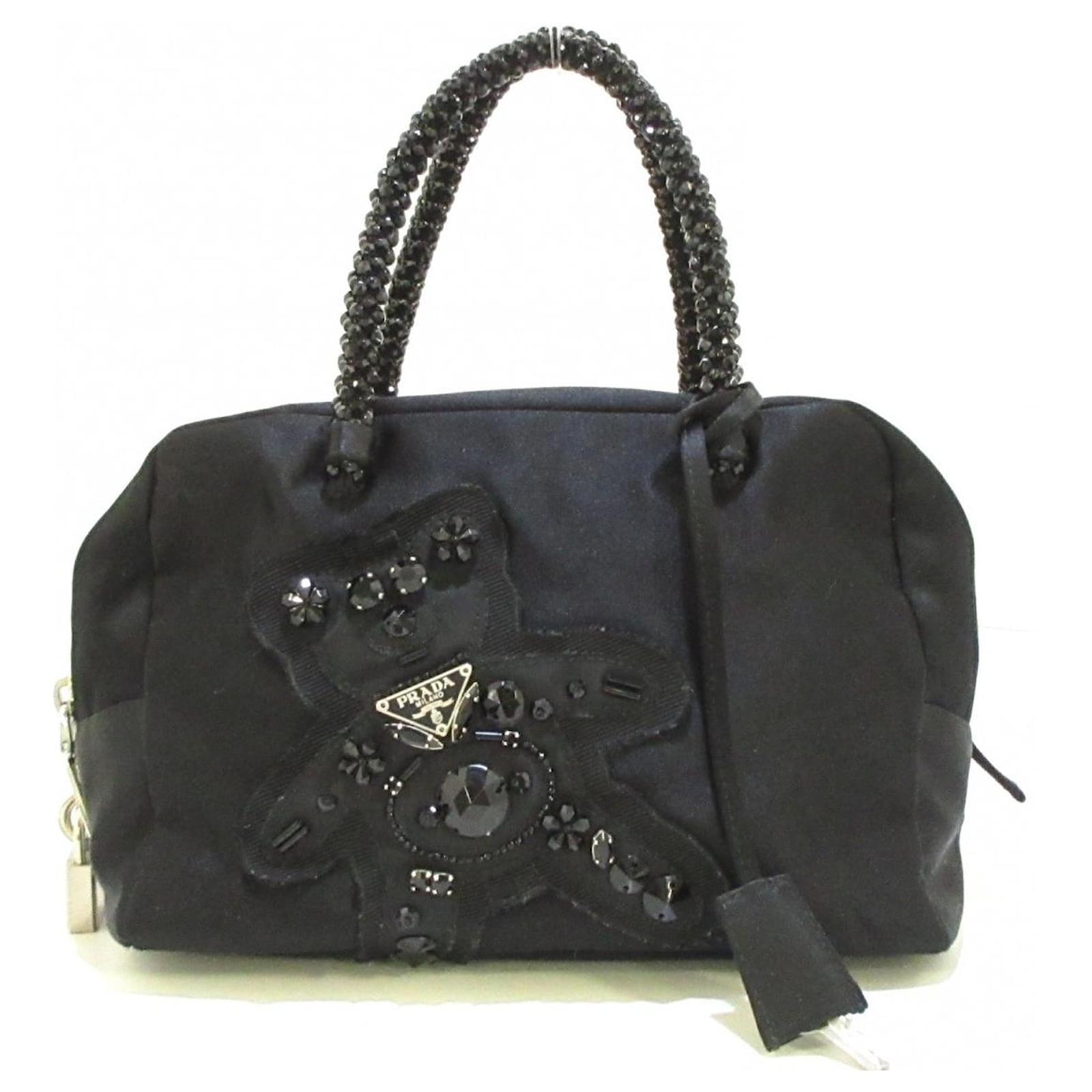 PRADA Handtasche Perlen / Bär Schwarz Nylon ref.429394 - Joli Closet