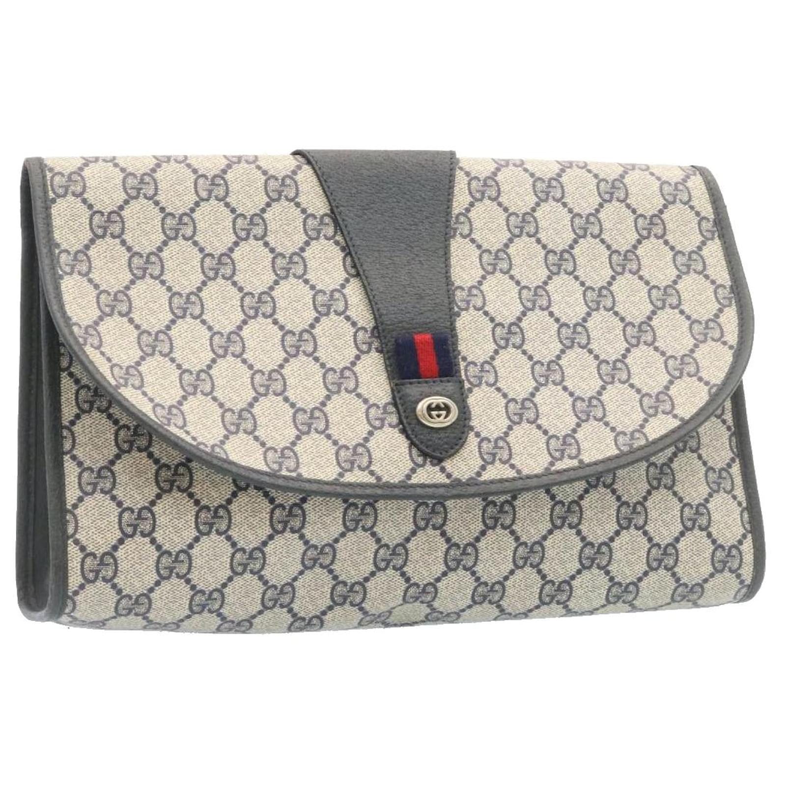 GUCCI Sherry Line GG Canvas Clutch Bag Navy Red Auth yk2739 White Navy ...