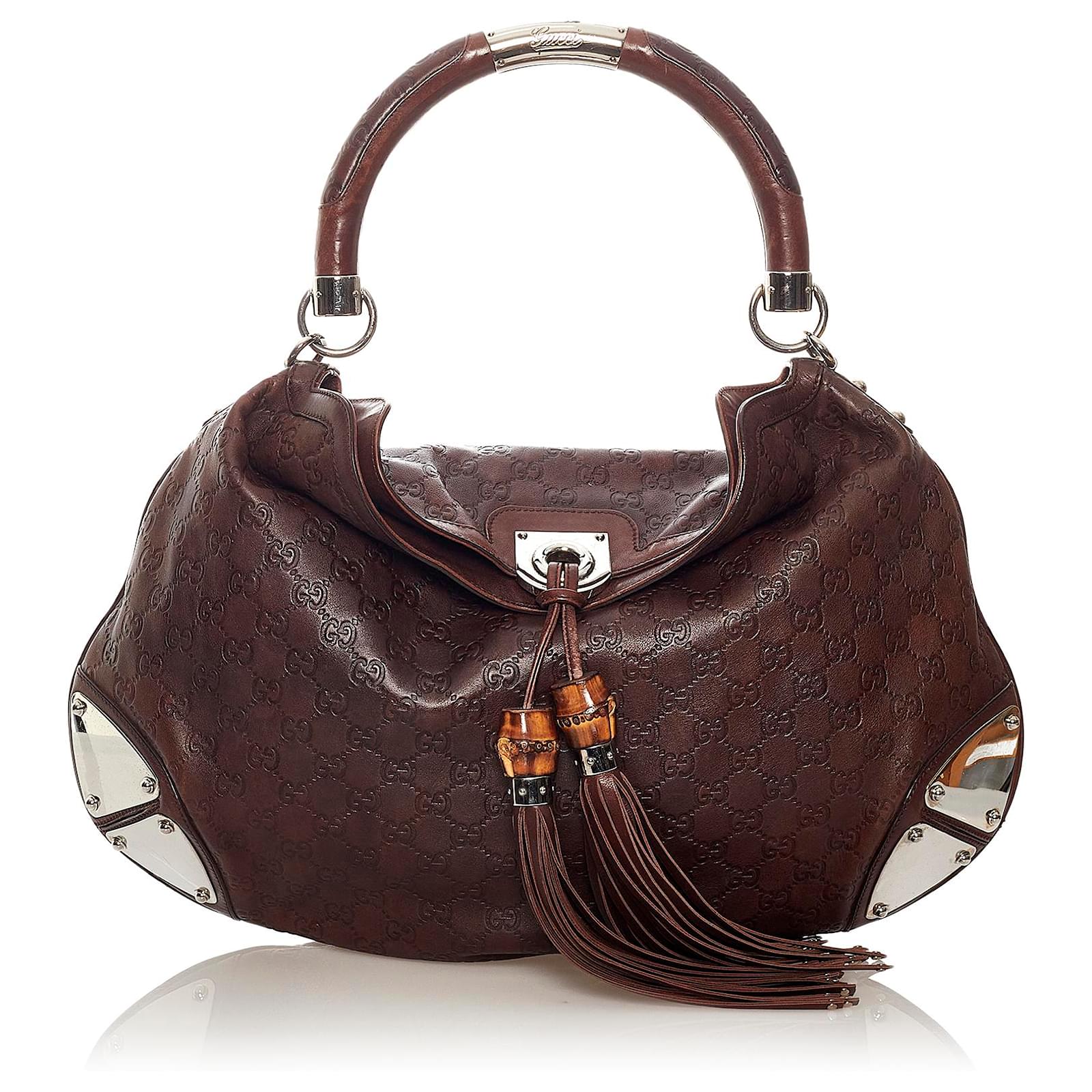 Gucci Brown Guccissima Bamboo Indy Hobo Bag Dark brown Leather Pony ...