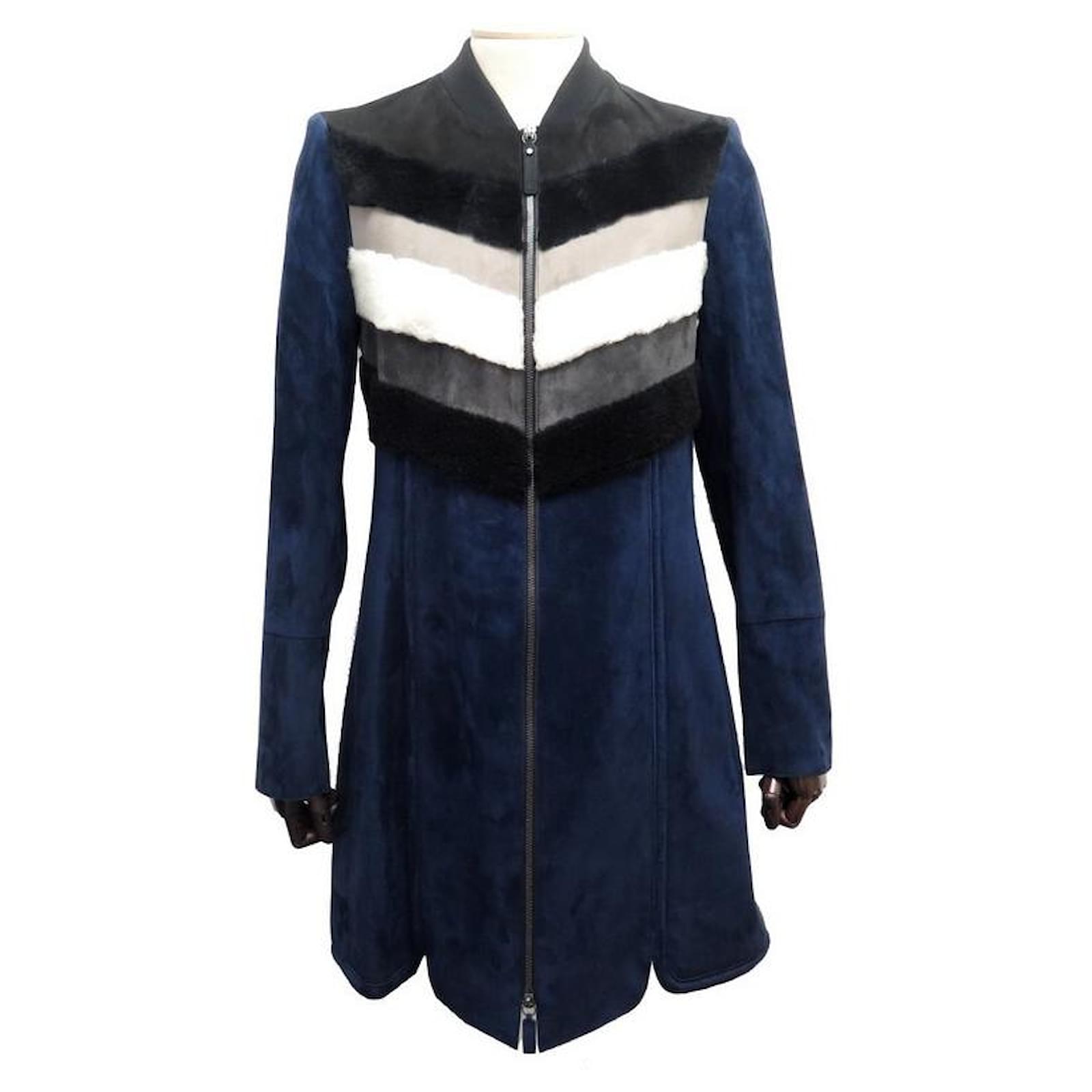LONGCHAMP LONG COAT M 38 LAMB LEATHER SUEDE NAVY BLUE LEATHER COAT ref ...