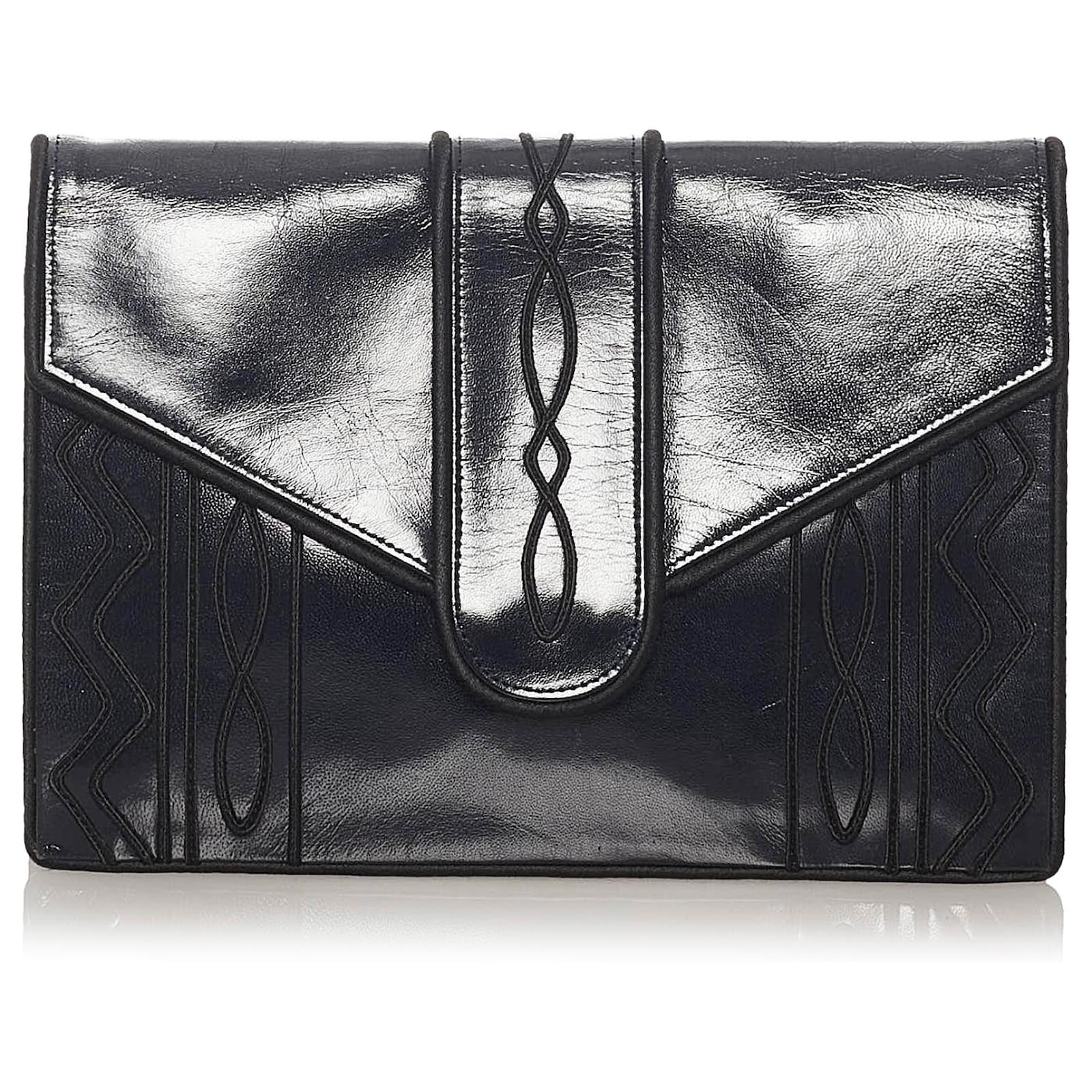 Yves Saint Laurent YSL Pochette en cuir noir Veau façon poulain ref ...