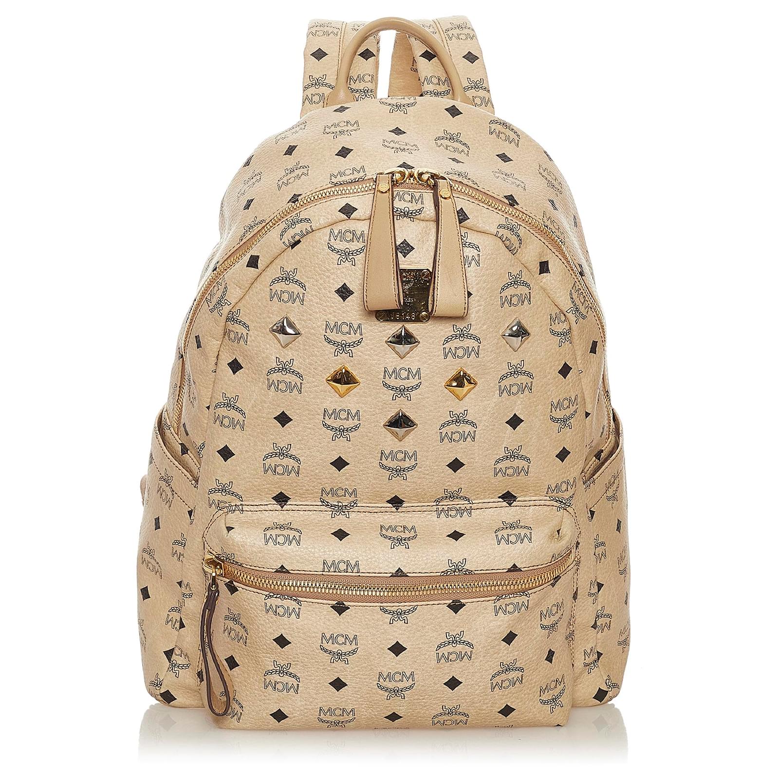 MCM Brown Visetos Stark Leather Backpack Beige Pony-style calfskin ref ...