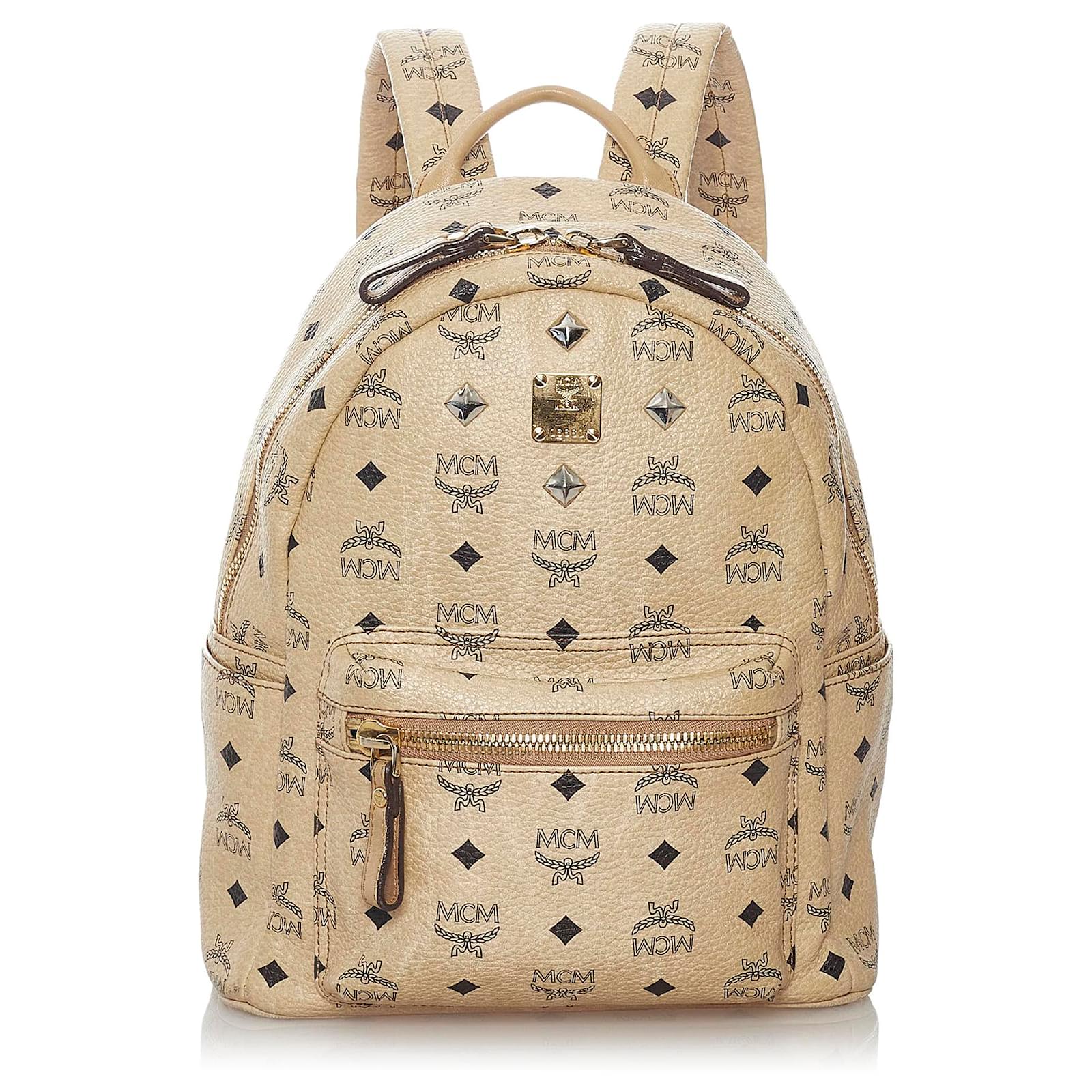 MCM Brown Visetos Stark Leather Backpack Beige Pony-style calfskin ref ...