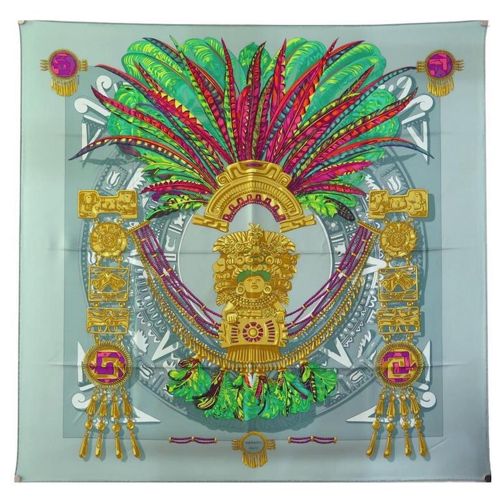 Hermès NEW HERMES MEXICO SCARF BY CATY LATHAM IN GREEN SILK NEW SILK ...