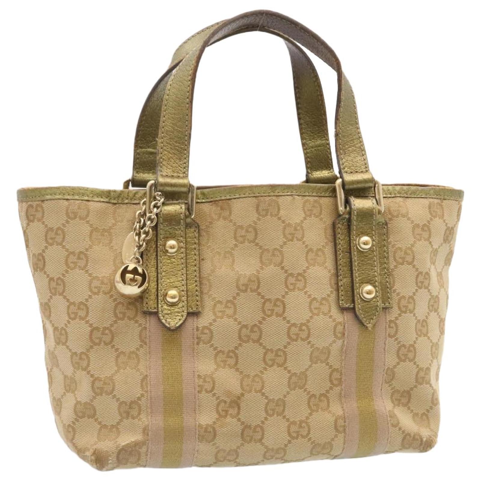 GUCCI Sherry Line GG Canvas Hand Bag Gold Pink Auth hs028 Golden ref ...