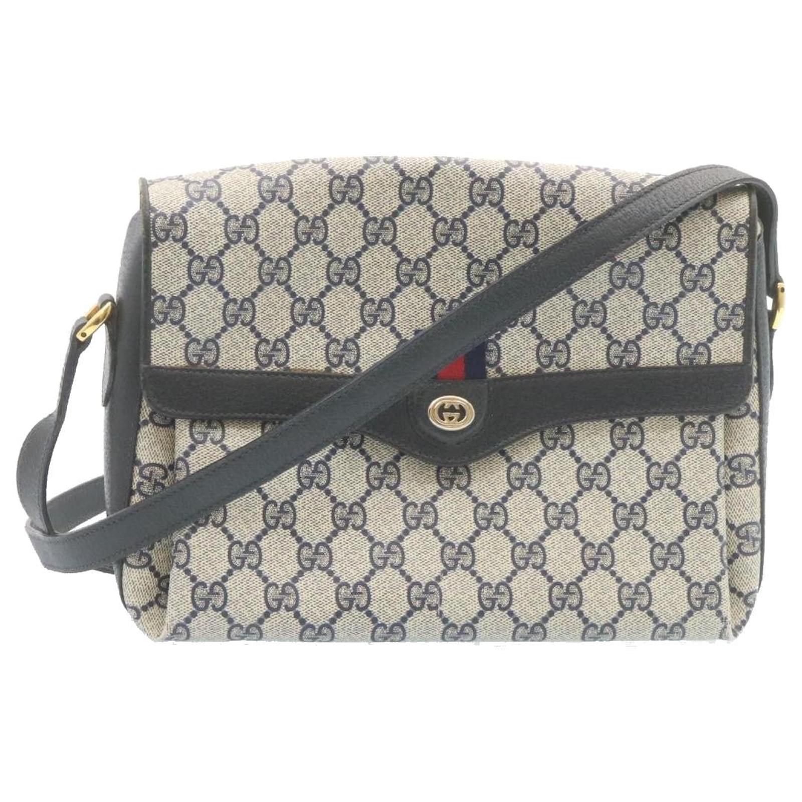 GUCCI Sherry Line GG Canvas Shoulder Bag Navy Red Auth bs201 Navy blue ...