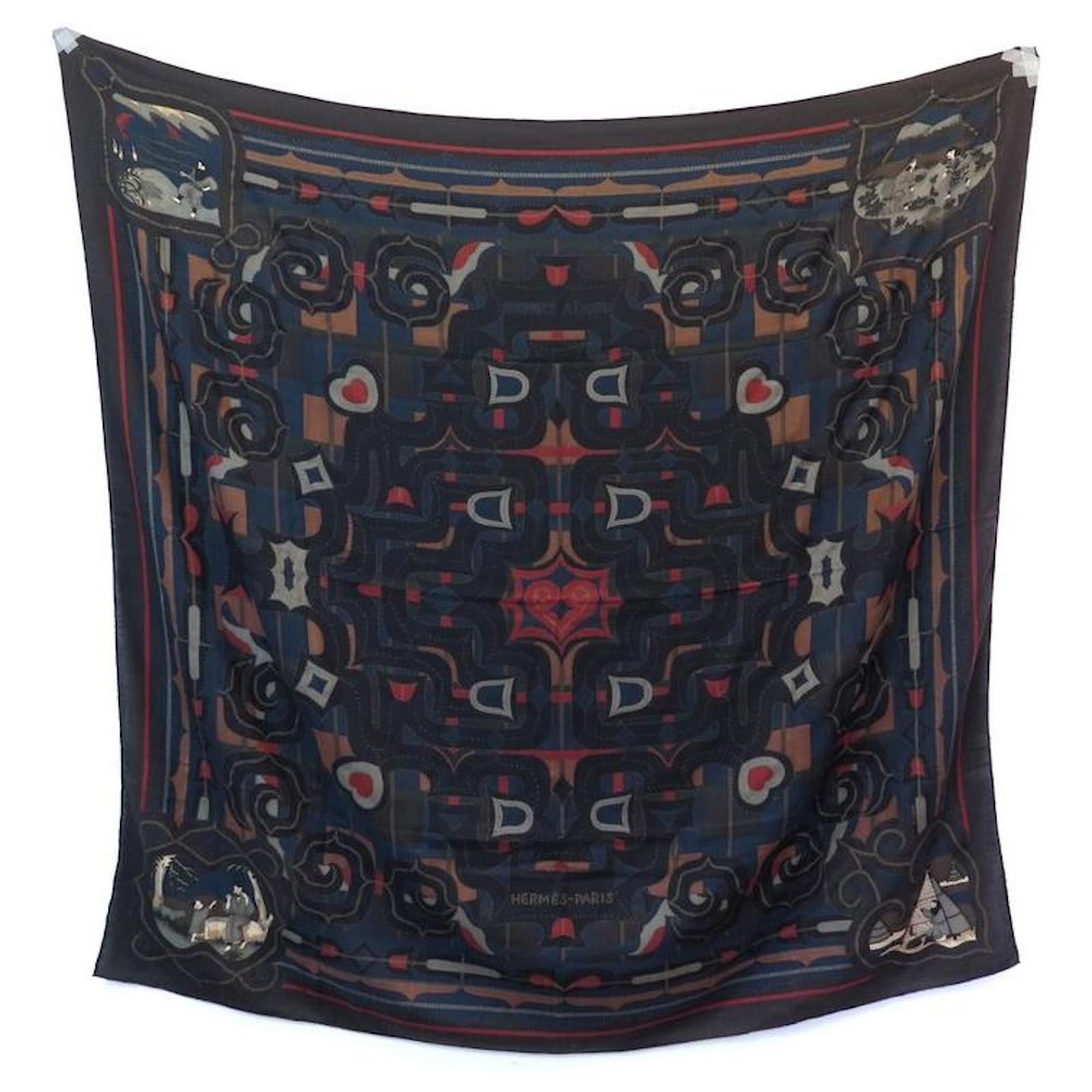 Hermès NEW HERMES SPIRIT AINOU HIDAKA SHAWL CASHMERE SILK BROWN + BOX ...