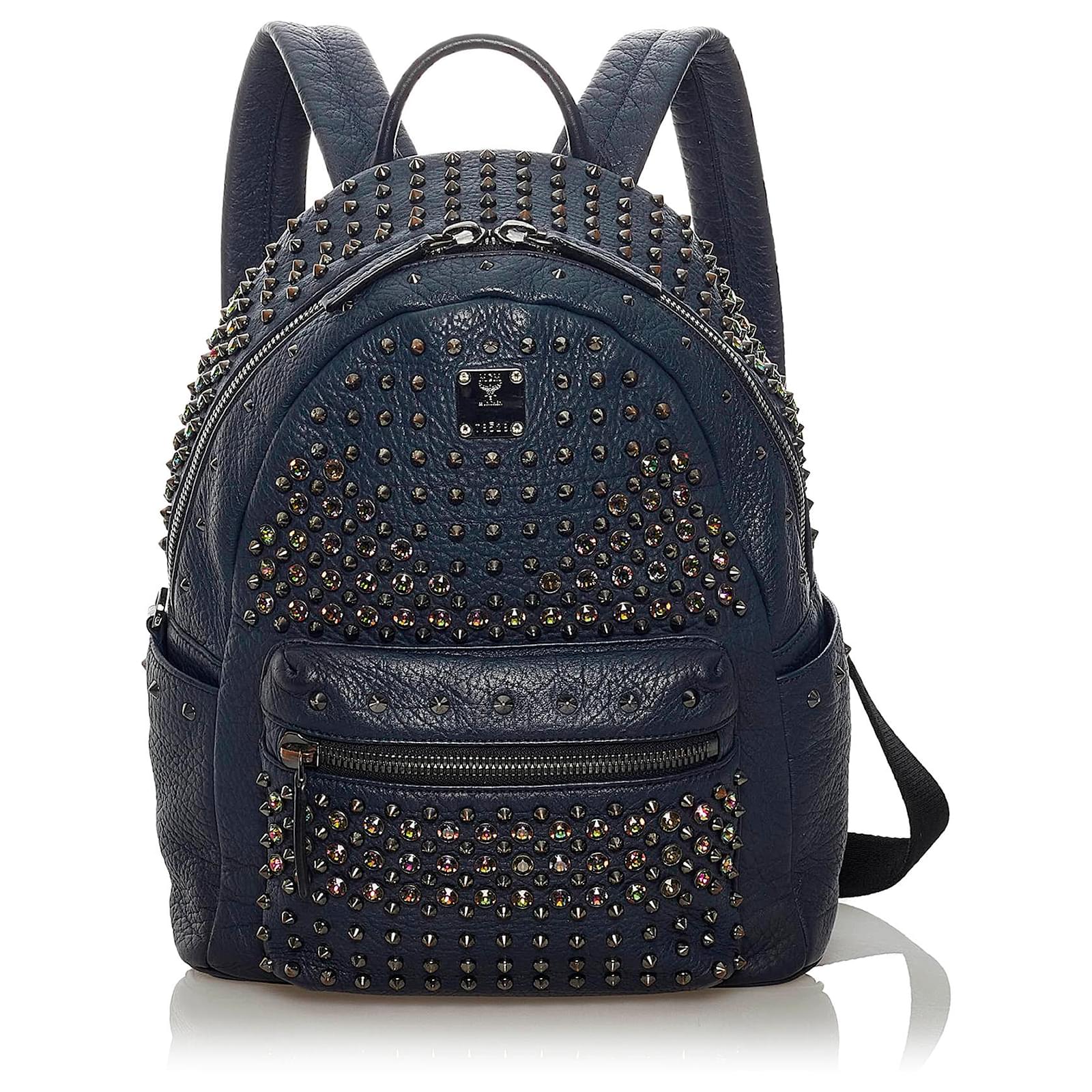 MCM Blue Visetos Stark Leather Backpack Dark blue Pony-style calfskin ...