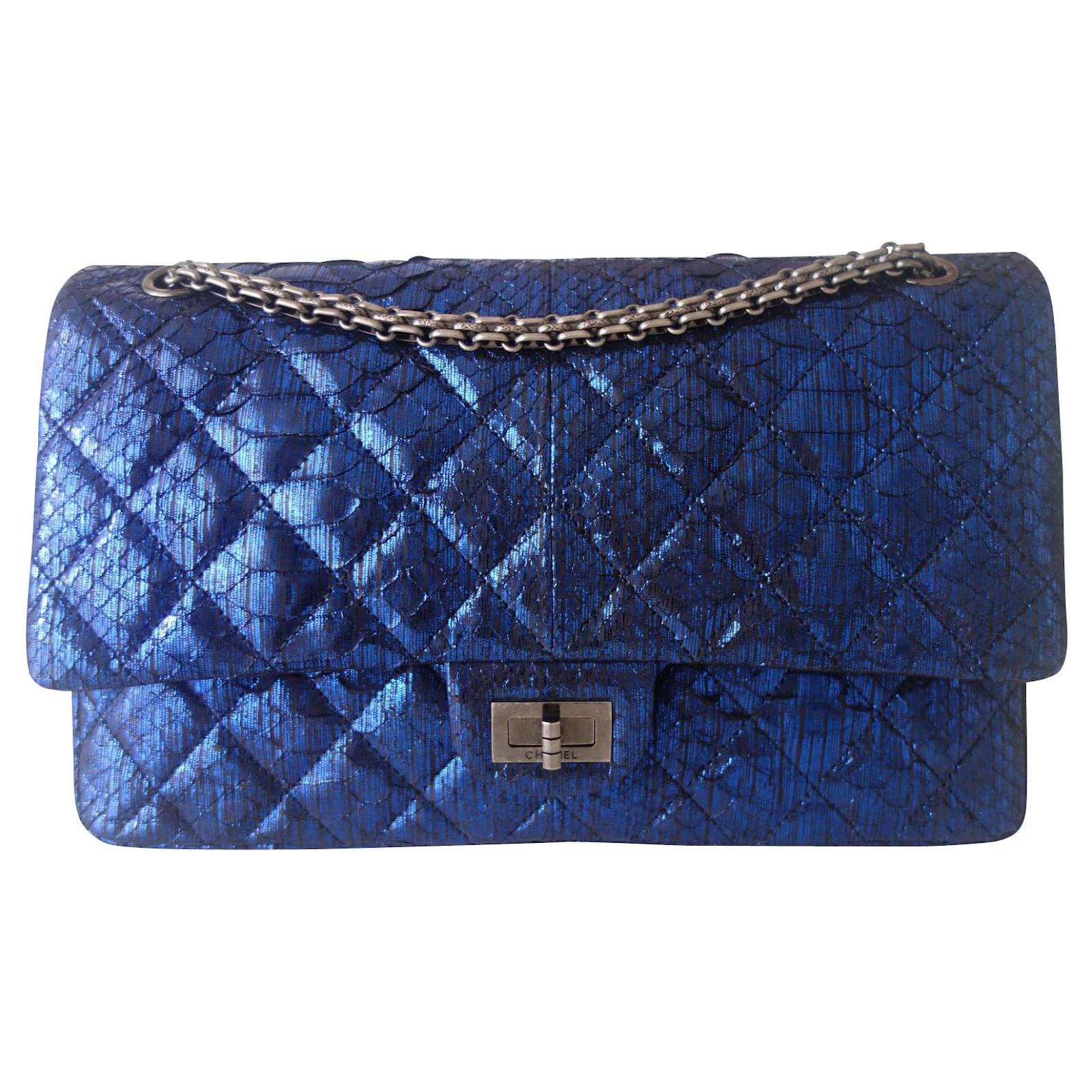 Sac Chanel 2.55 python Bleu ref.466909 - Joli Closet