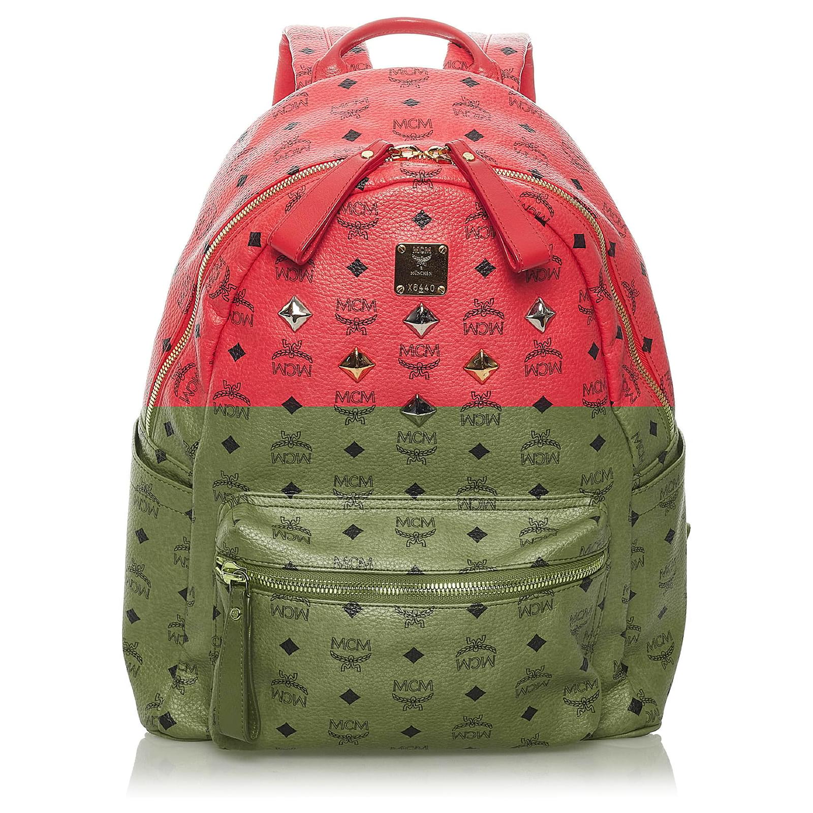 MCM Red Visetos Stark Leather Backpack Black Pony-style calfskin ref ...