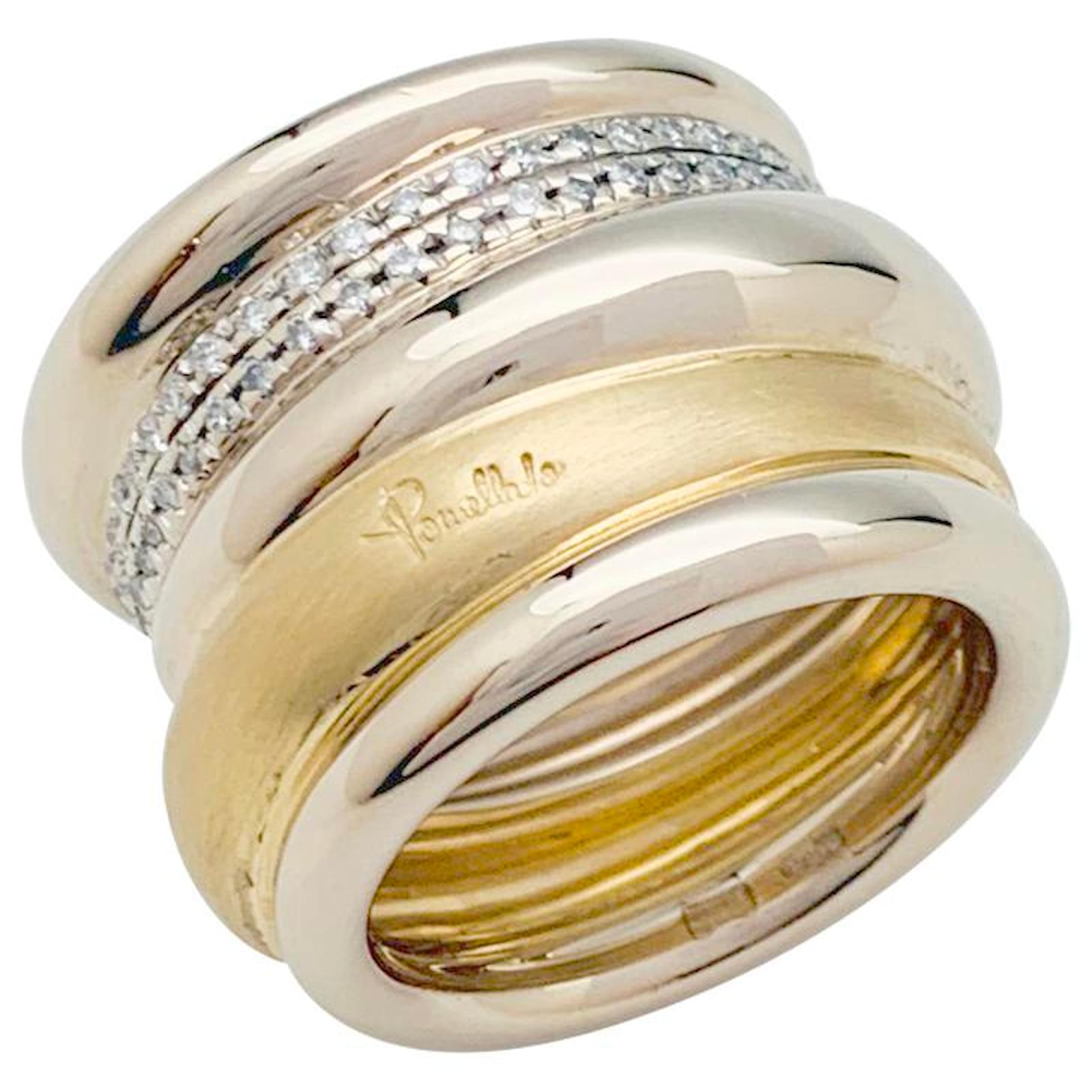 Pomellato ring in natural and yellow gold "Tubular" model, diamants ...