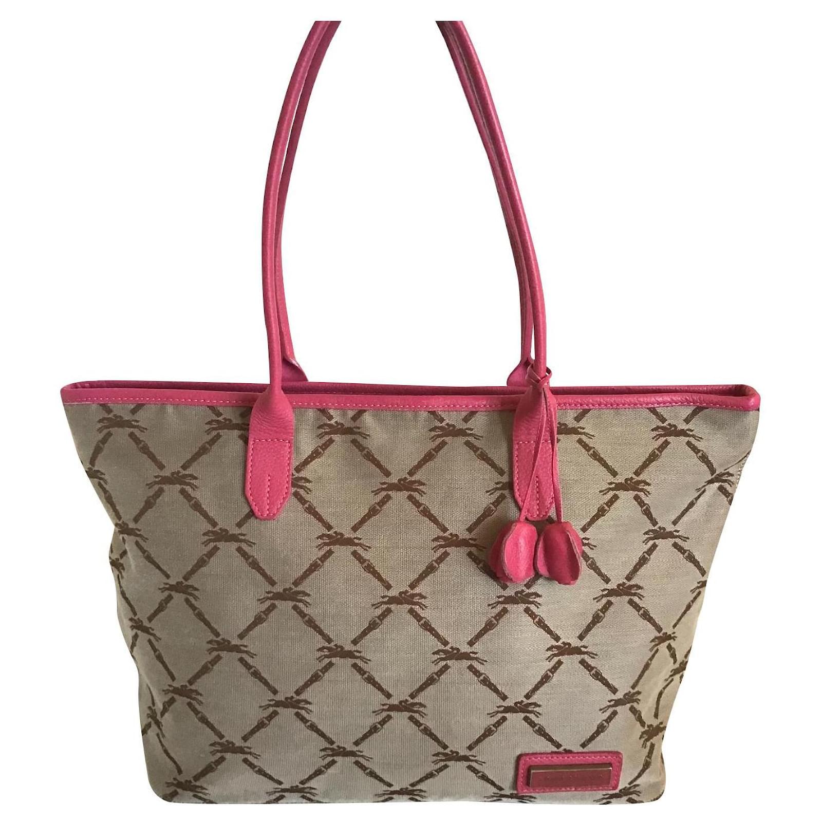 Longchamp Sacs à main Cuir Toile Rose Beige ref.475823 - Joli Closet