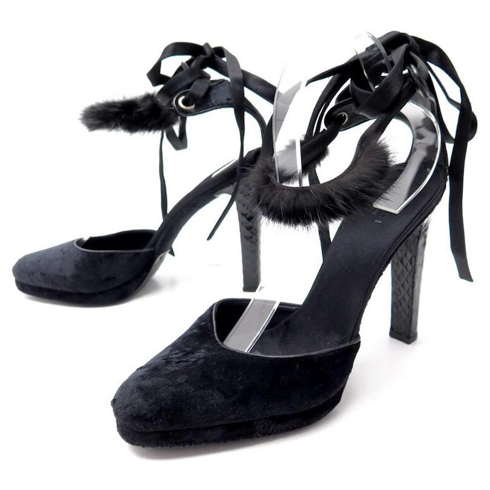 CHAUSSURES GUCCI 136018 ESCARPINS 40 VELOURS PYTHON & FOURRURE VISON ...