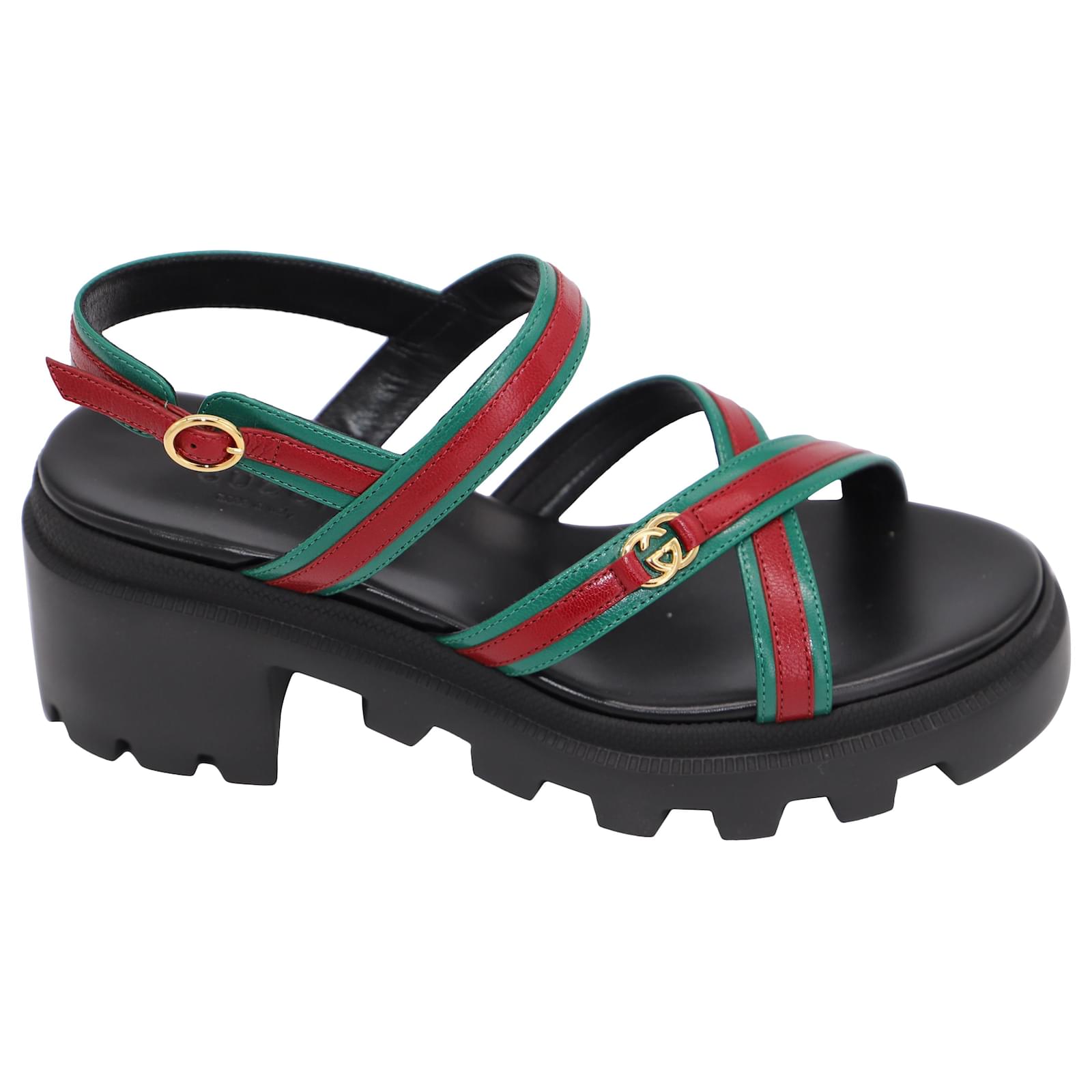 Gucci GG Web-Stripe Sandalen aus schwarzem Leder ref.477688 - Joli Closet