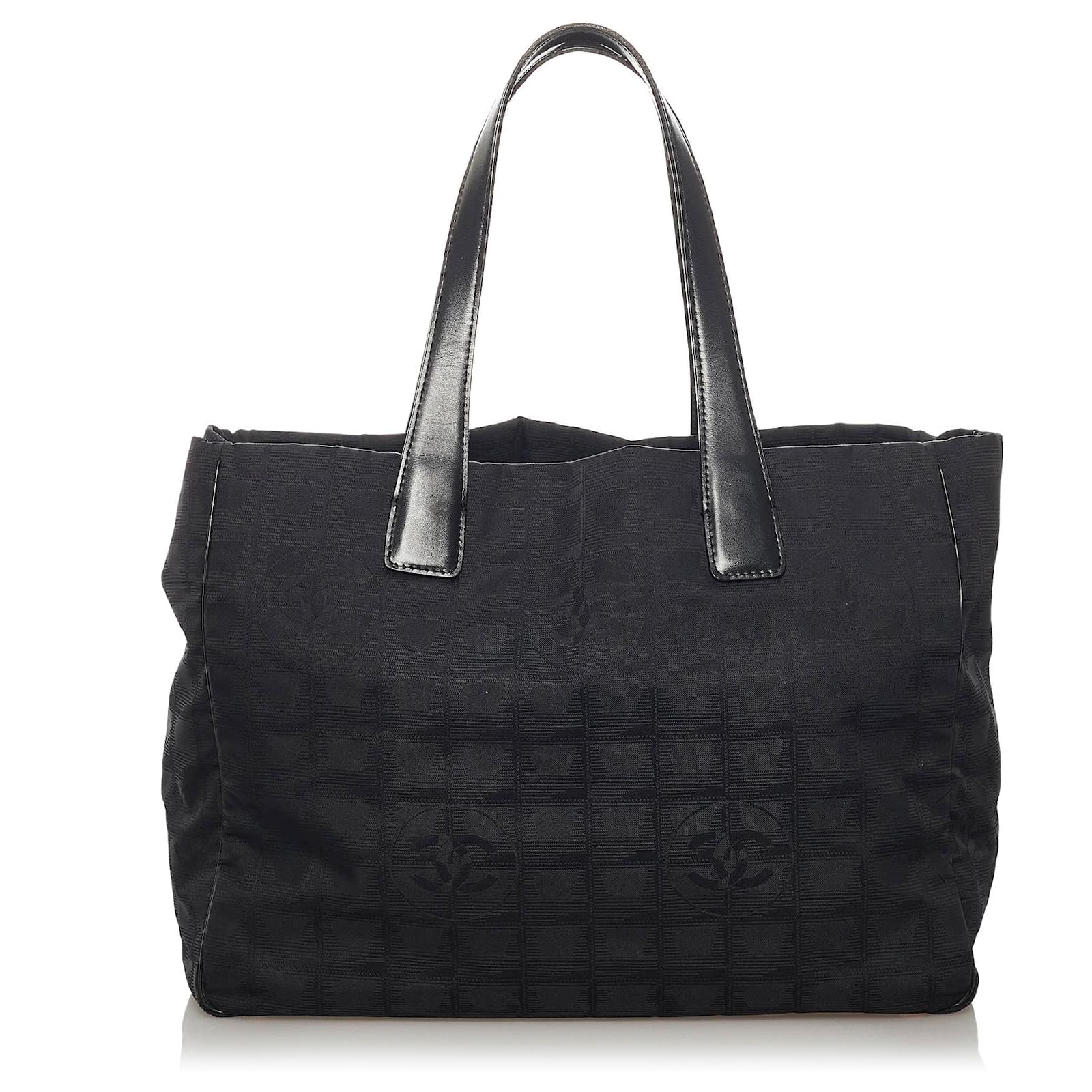 Chanel Black New Travel Line Nylon Tote Bag Leather Pony-style calfskin ...