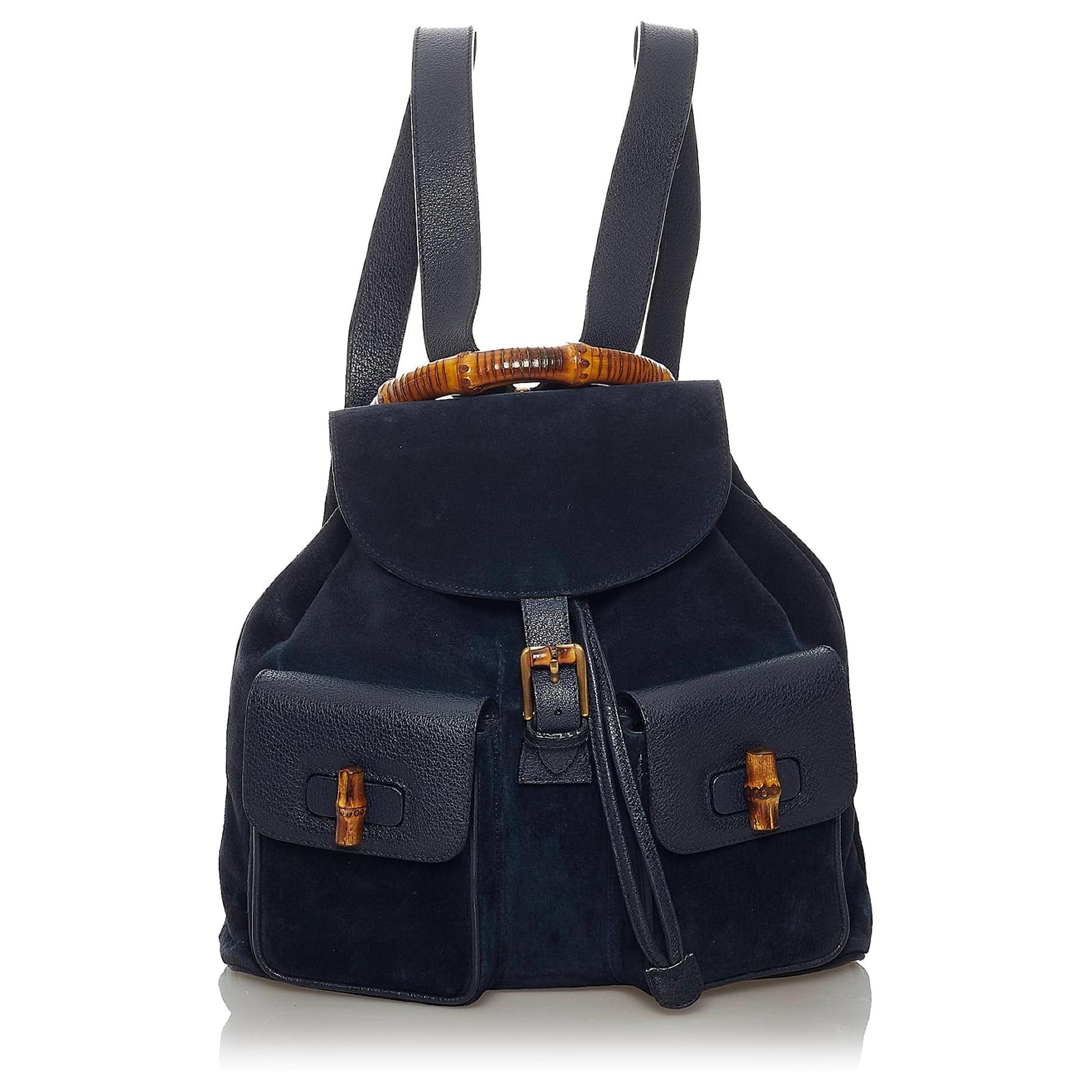 Gucci Black Bamboo Suede Drawstring Backpack Leather ref.479377 - Joli ...