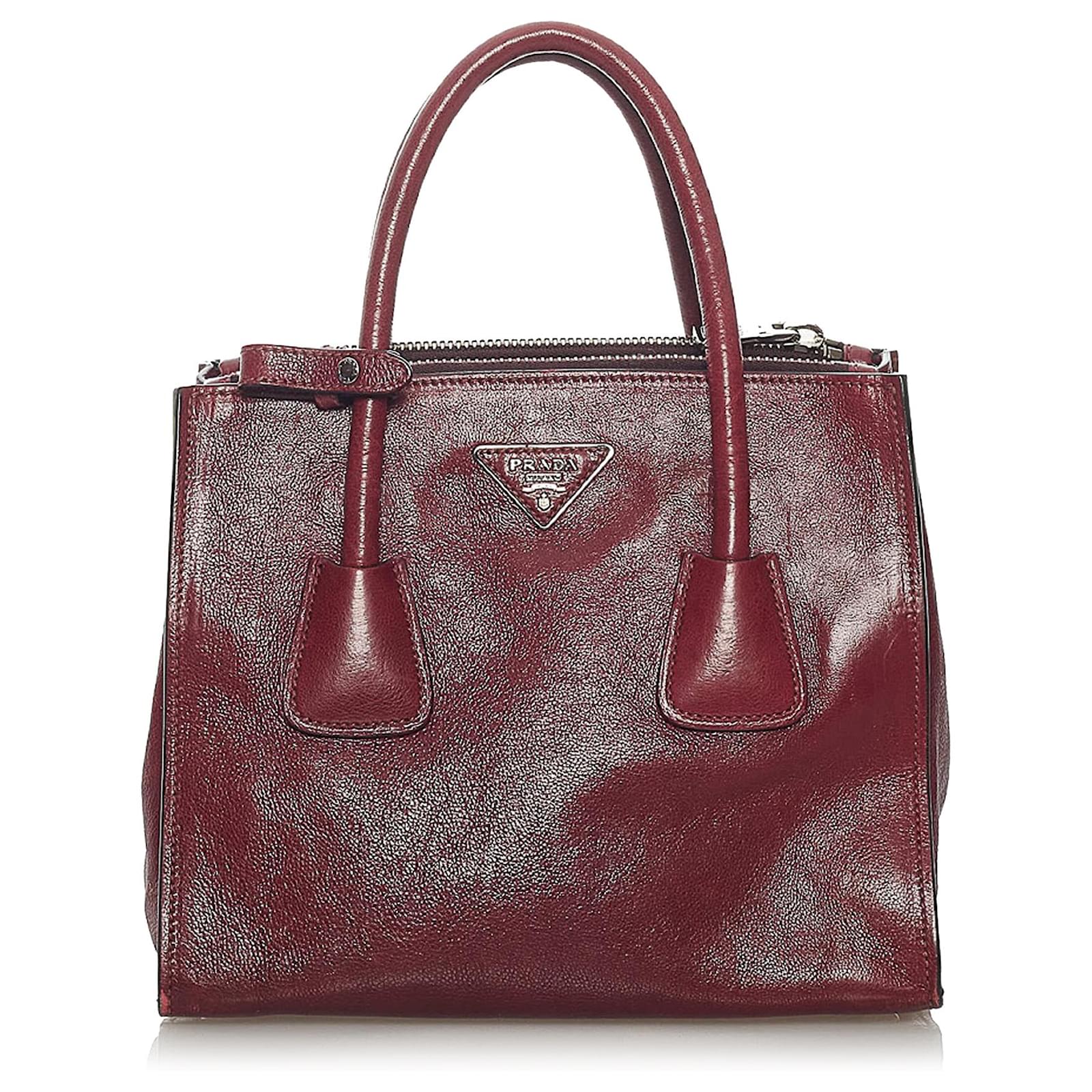 Prada Red Glace Calf Twin Pocket Leather Satchel Dark red Pony-style ...
