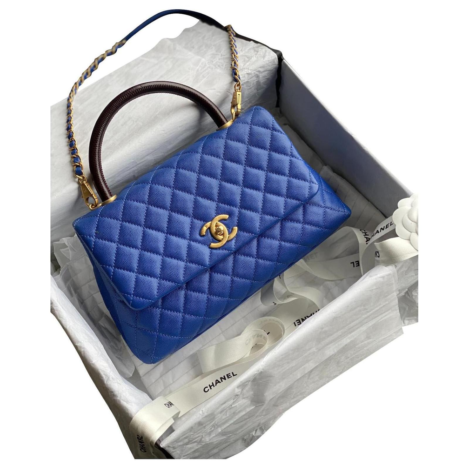 sac Chanel Coco Handle Cuir Bleu ref.487170 - Joli Closet