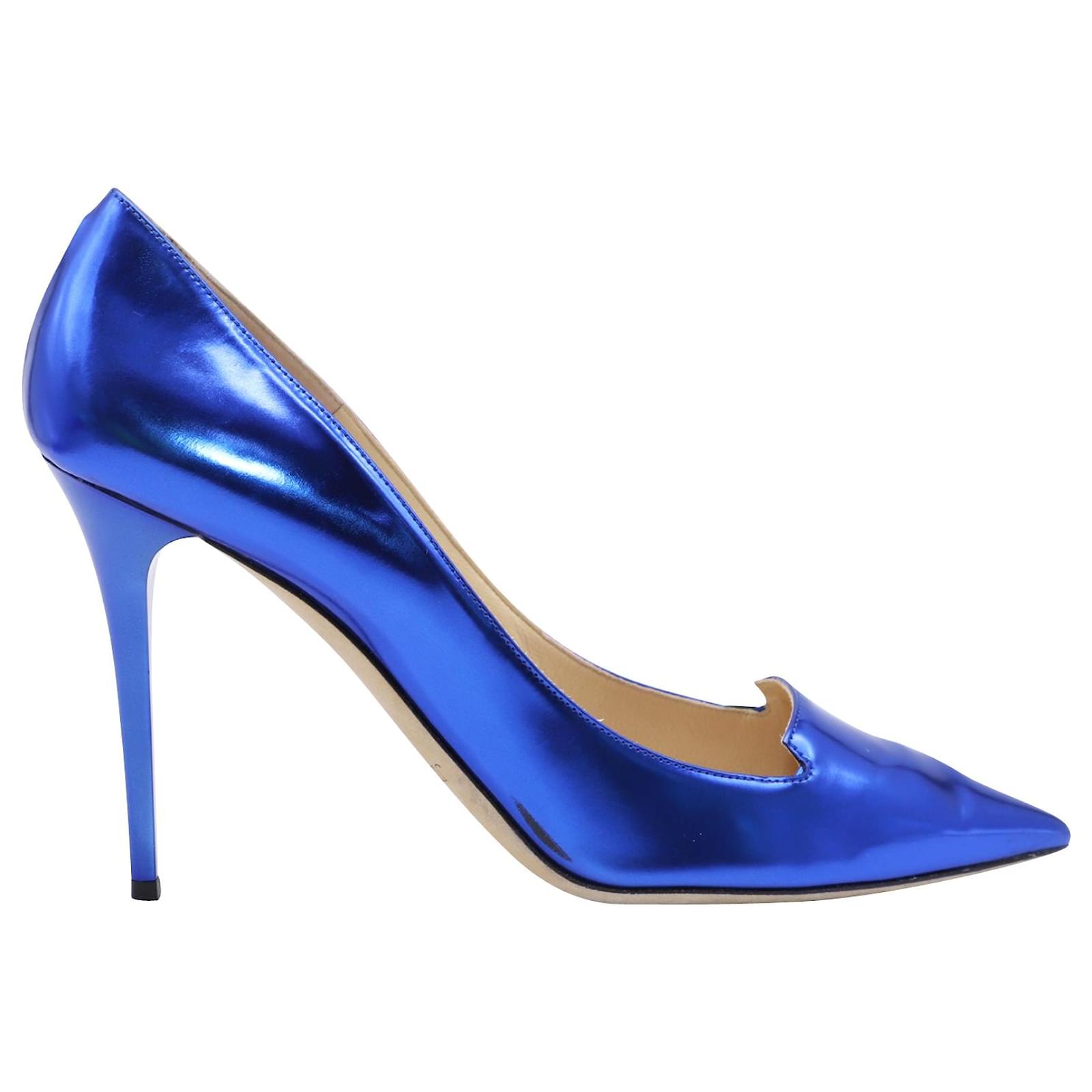 Bombas espelhadas Jimmy Choo Avril em azul patente Couro Couro ...