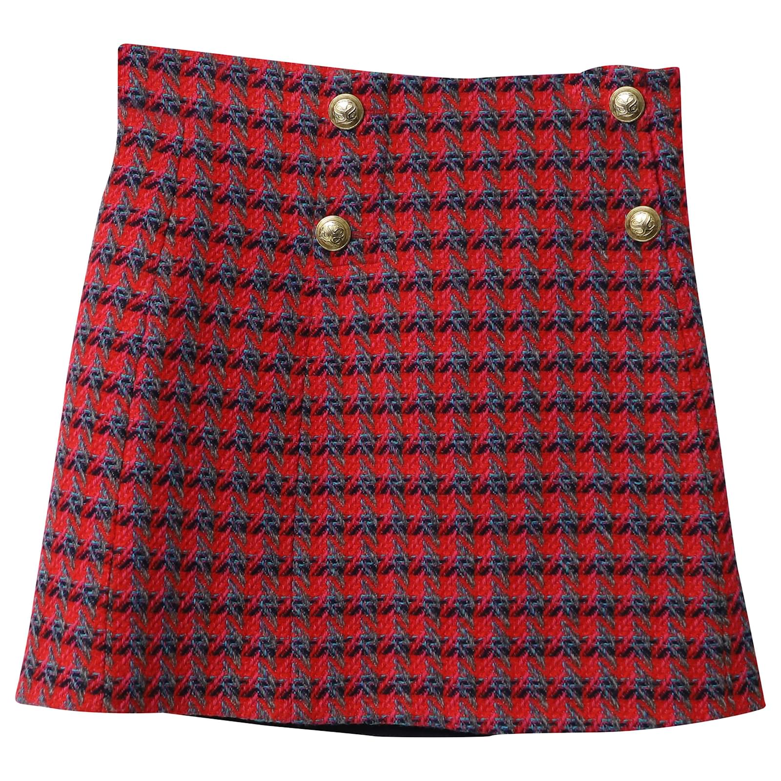 Sandro Paris Efira Gold Button Mini Skirt in Red Tweed Multiple colors ...