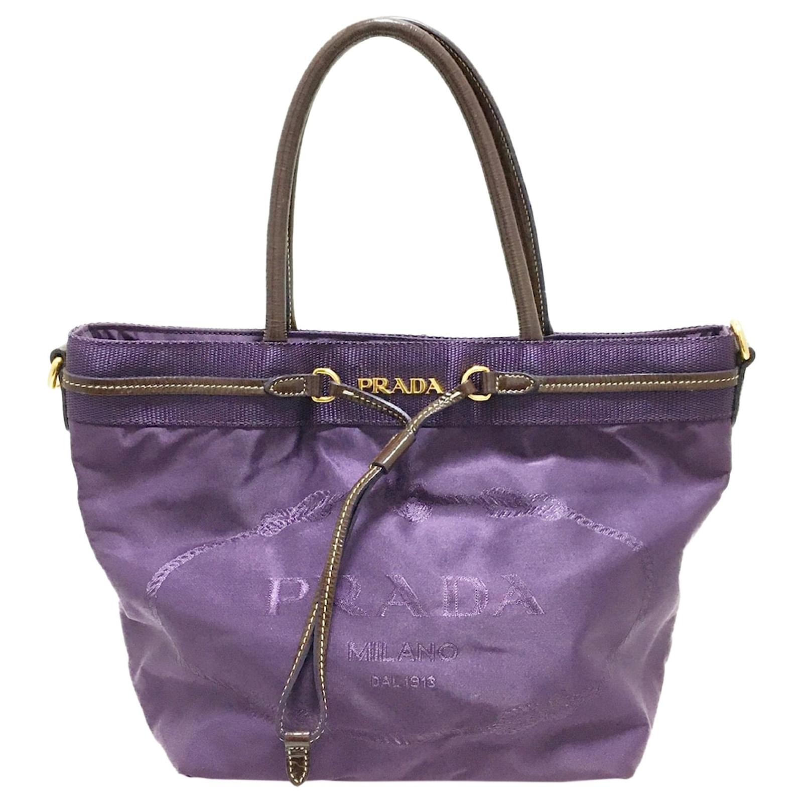 Prada Violet Canapa Logo Tessuto Cartable Cuir Veau façon poulain Nylon ...