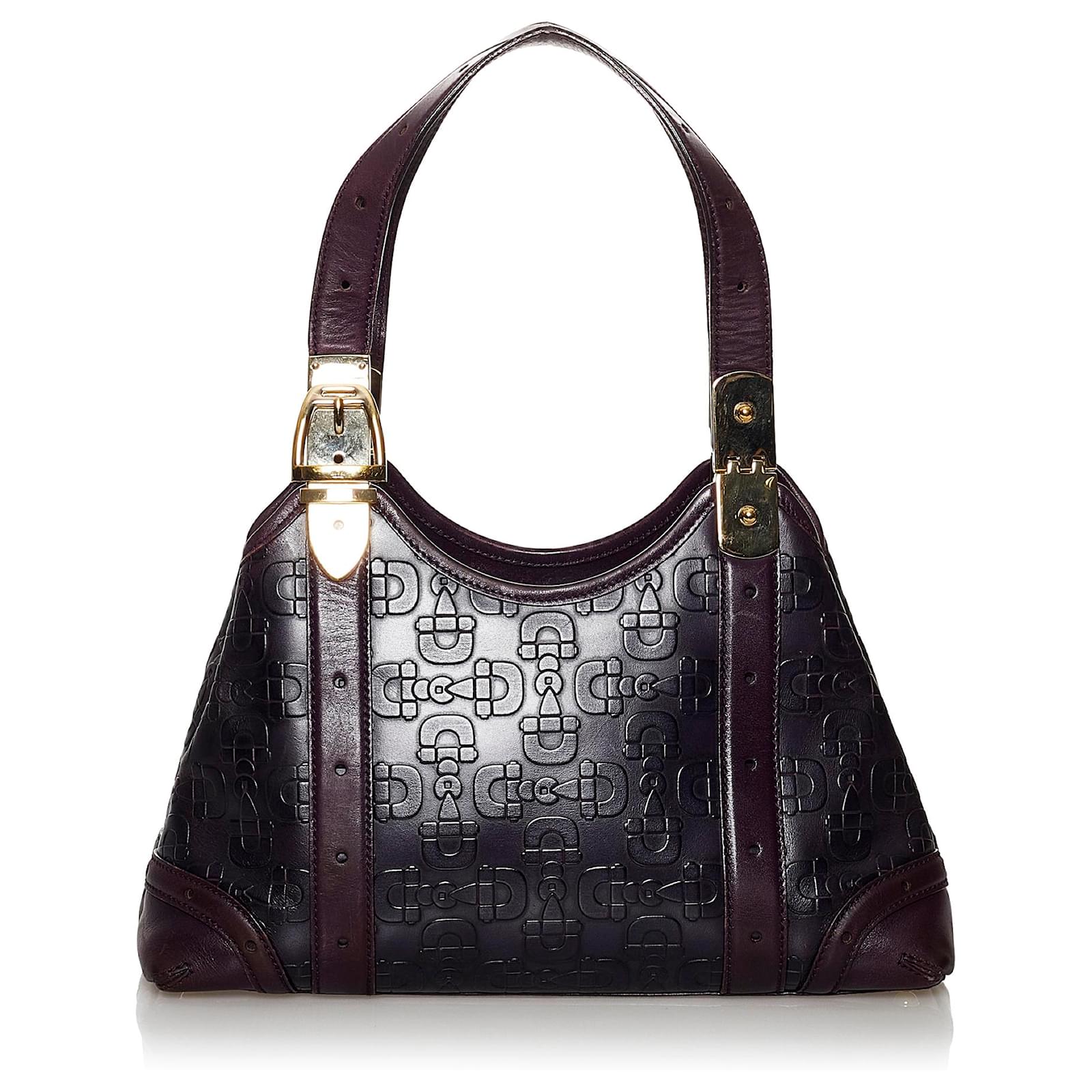 Gucci Purple Horsebit Embossed Leather Handbag Pony-style calfskin ref ...